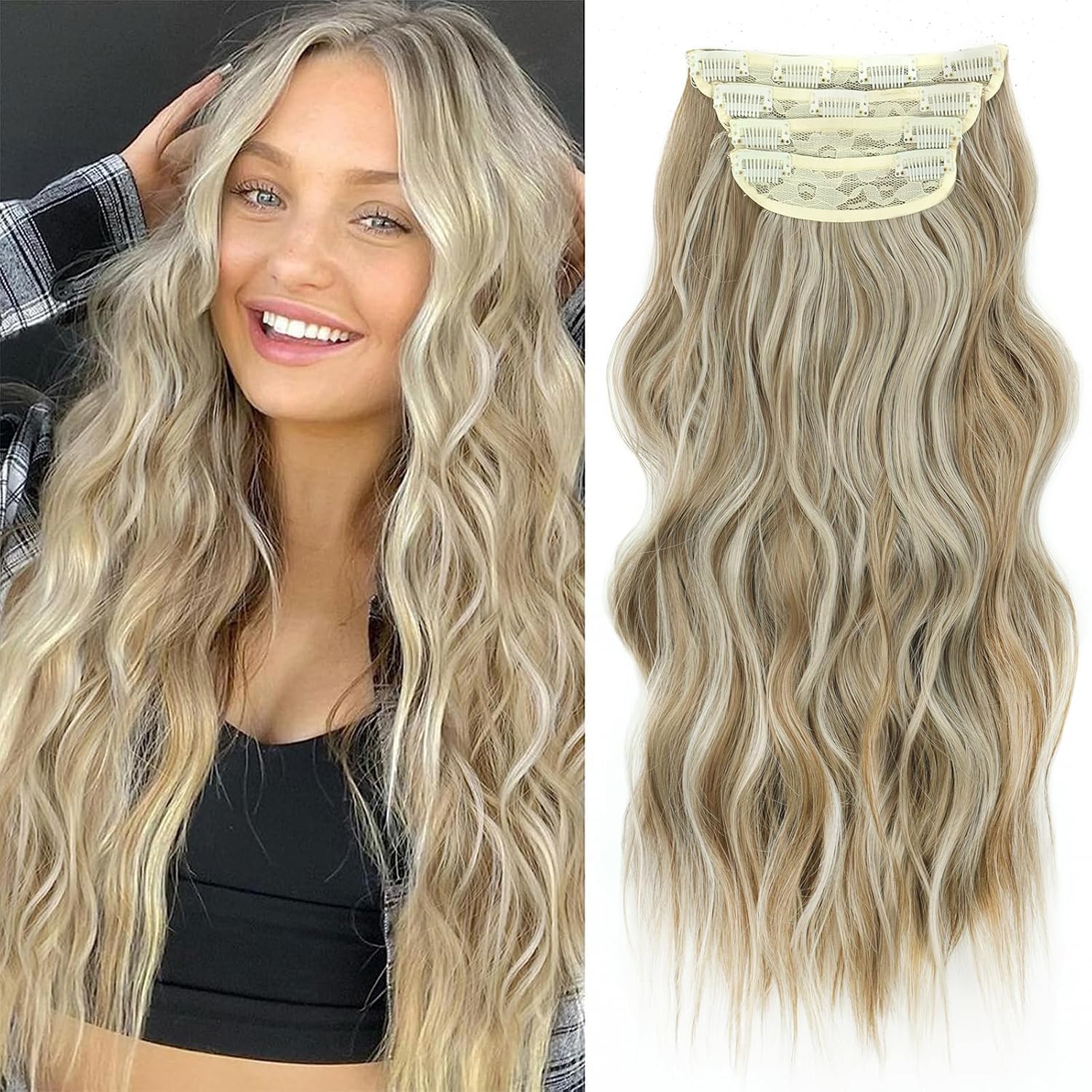 Amazon.com : MISSQUEEN 20inch Clip in Long Wavy Hair Extension,4PCS ...