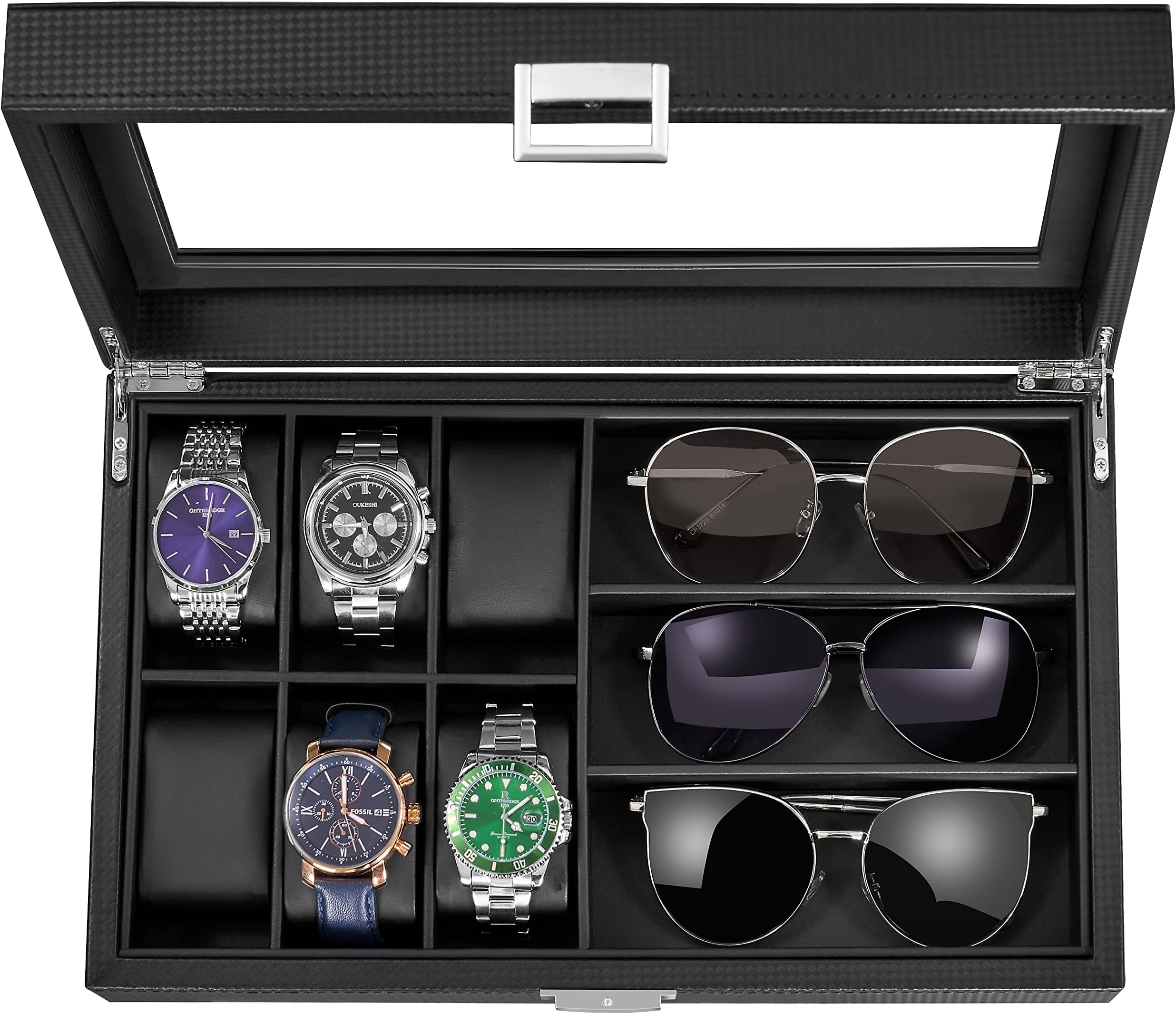 Amazon.com: Glenor Co Watch and Sunglasses Box with Valet Tray for Men ...