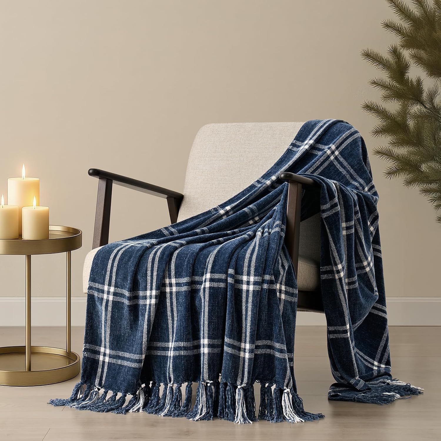 Amazon.com: EVERGRACE Plaid Chenille Throw Blanket for Couch, Super ...