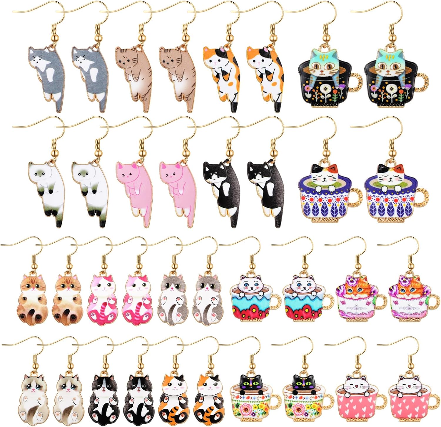 Amazon.com: Tondiamo 18 Pairs Cute Anime Cat Dangle Earrings Set Kawaii ...