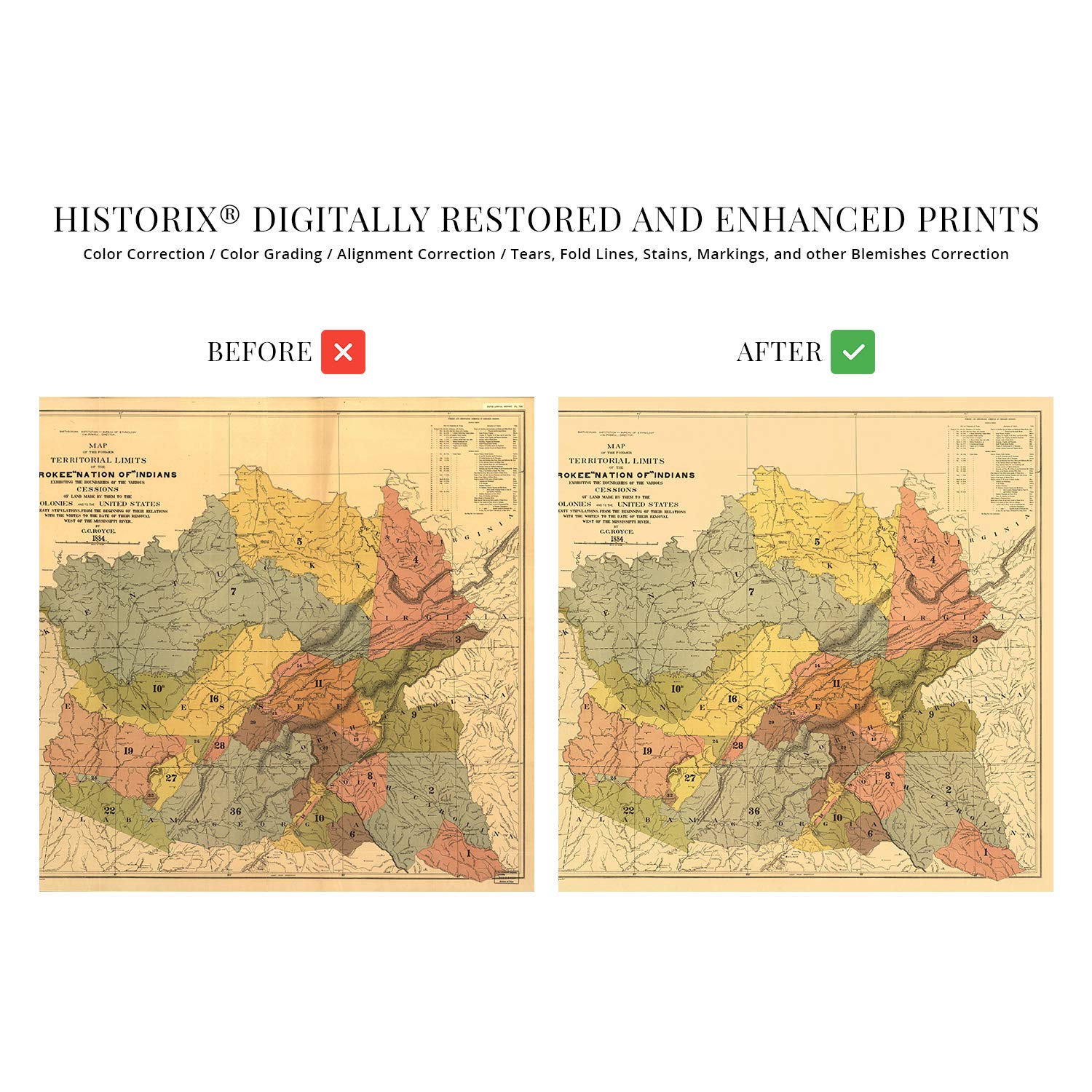 Buy HISTORIX Vintage 1884 Cherokee Indian Map - 24x30 Inch Vintage Map ...
