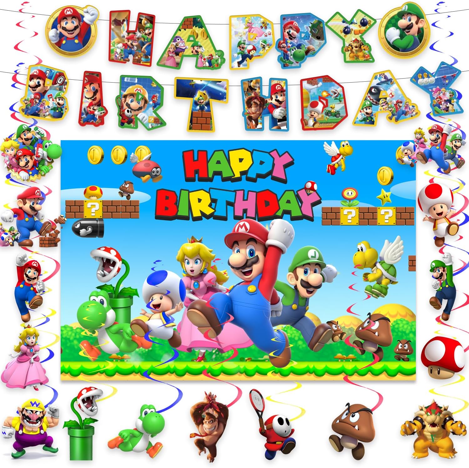 Amazon.com: Super Bros Birthday Party Decorations - Happy Birthday ...