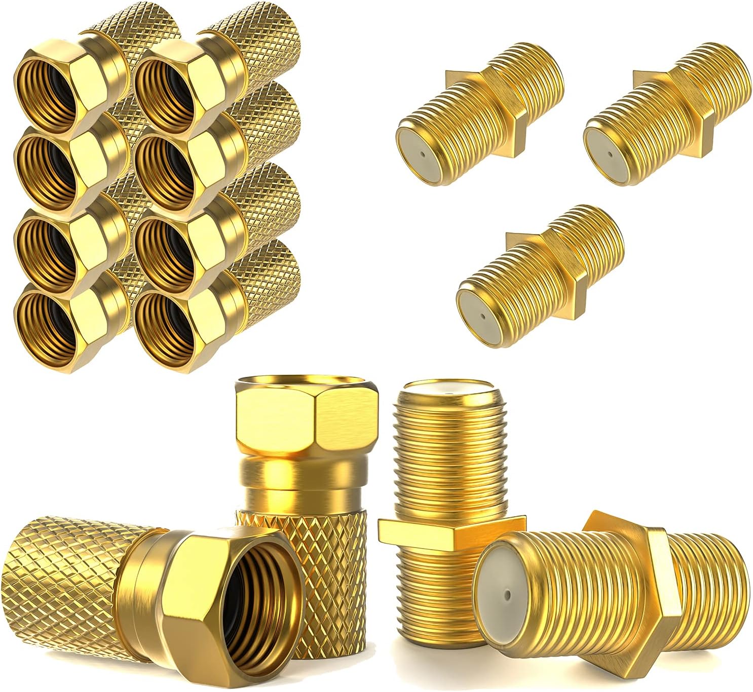 deleyCON Set de 7 Connecteurs F à Visser Plaqués Or Joint en Caoutchoul ...