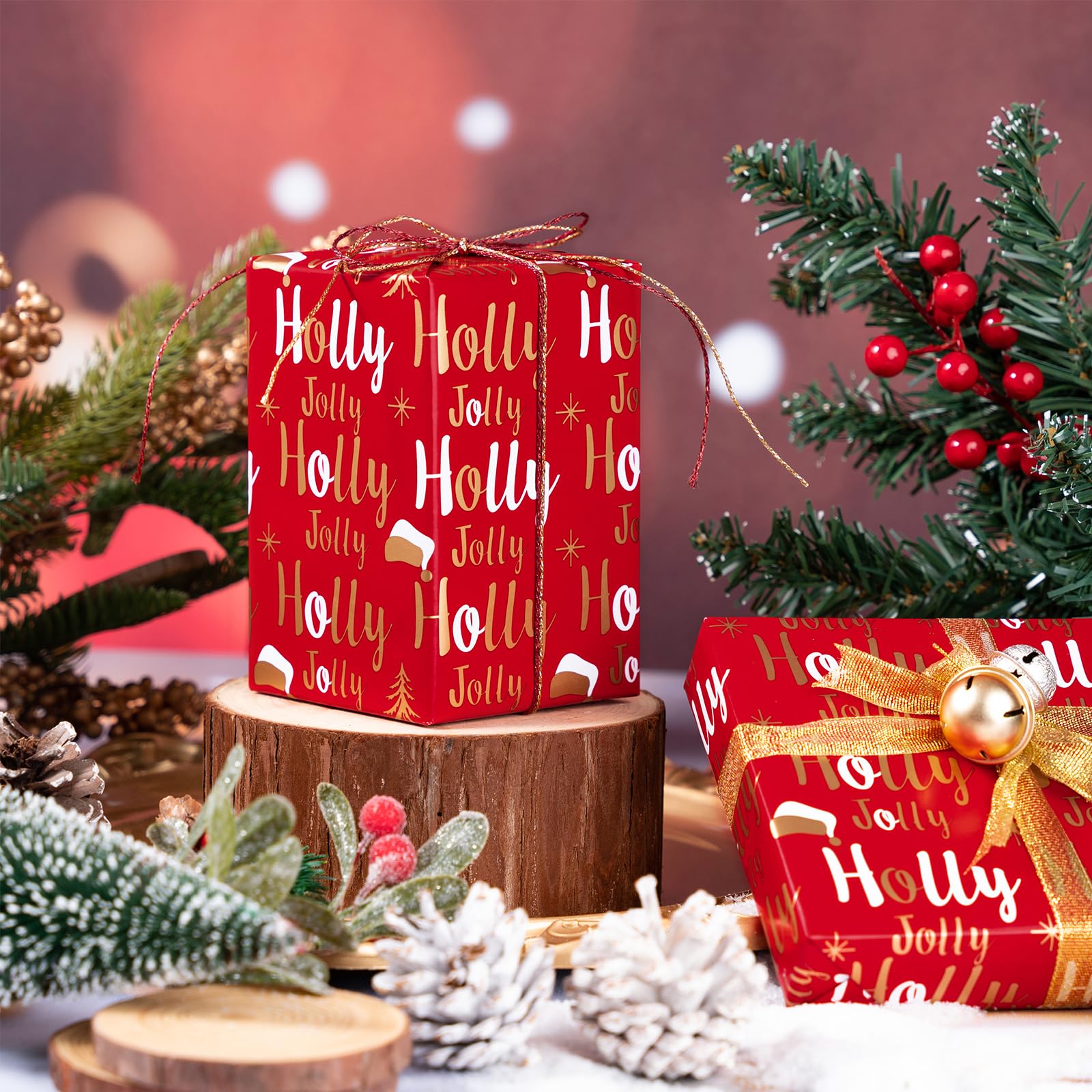 Snapklik.com : LeZakaa Reversible Red Christmas Wrapping Paper - Jumbo ...