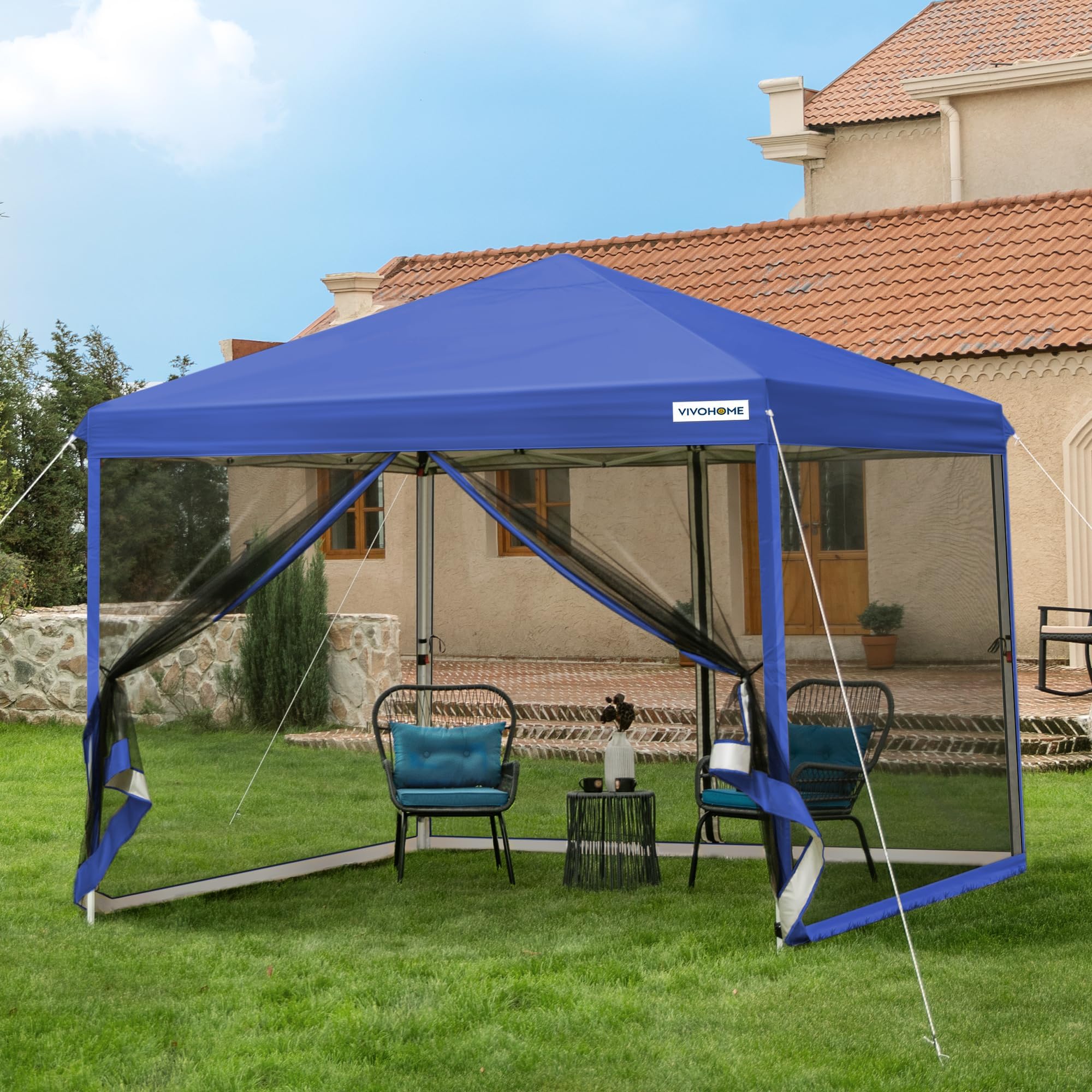 Amazon.com : Tangkula 10x10 Ft Pop Up Canopy with Netting, Slanted Leg ...