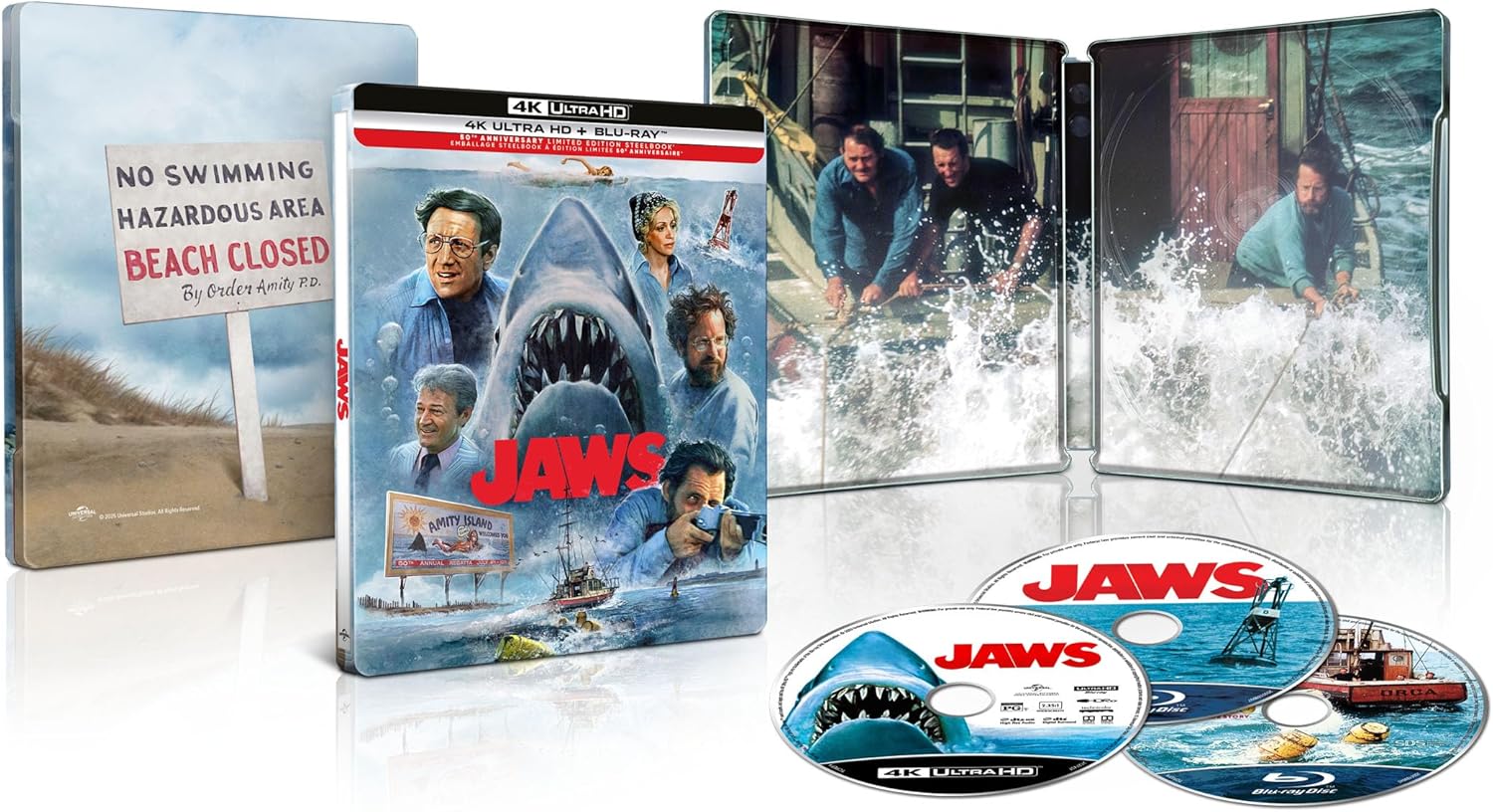Jaws - 50th Anniversary Limited Edition Steelbook 4K Ultra HD + Blu-ray ...
