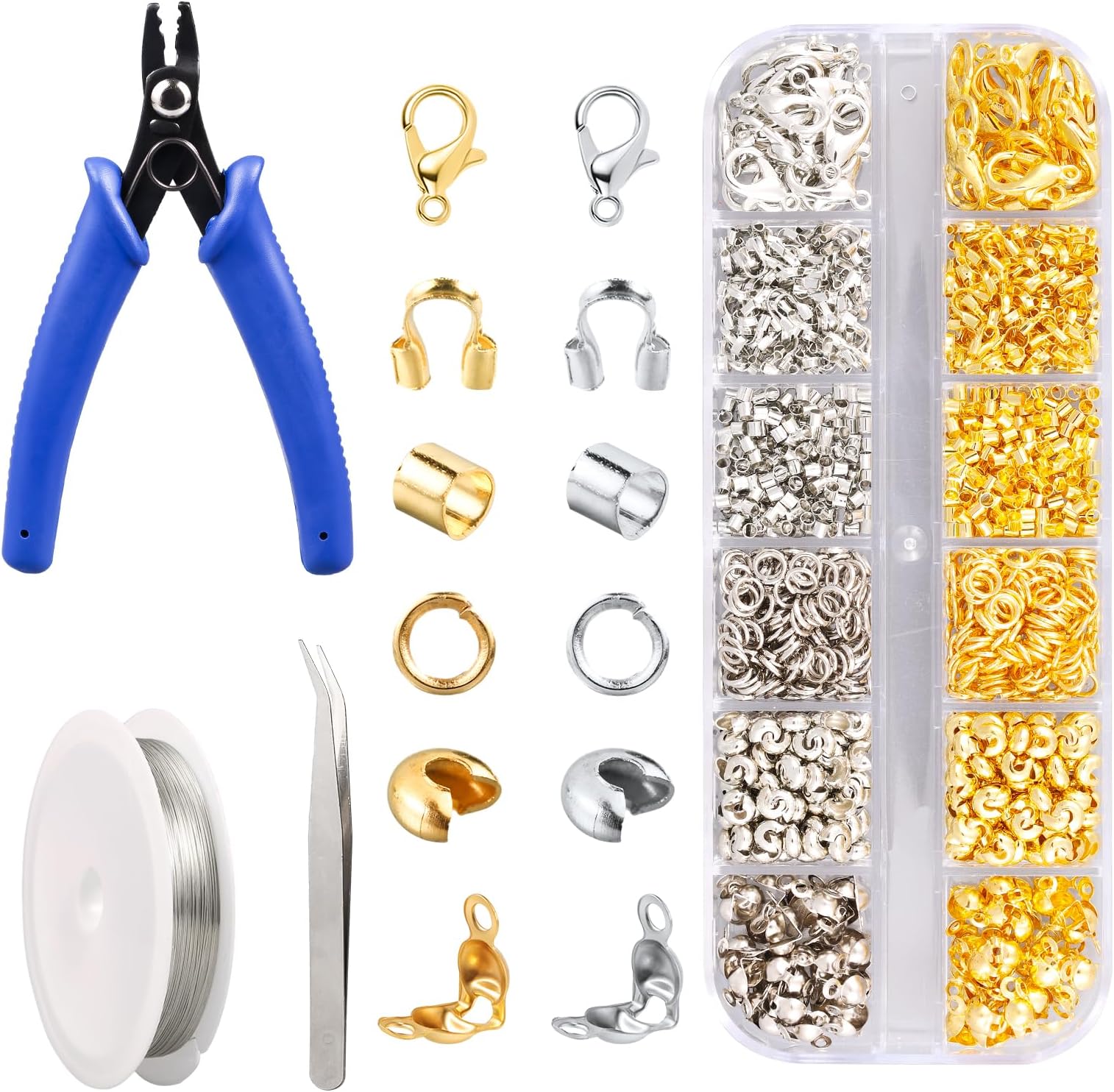 1200pcs Crimp Beads Kit, Includes Lobster Clasps, U Shape Wire Guards ...