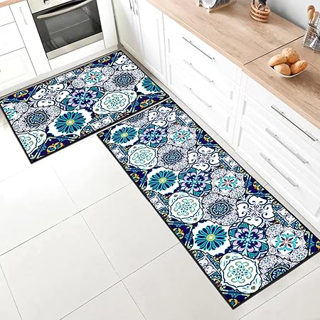 JEFFEL Kitchen Mat Sets Non slip Washable, Kitchen Rugs Runner Set of 2 ...