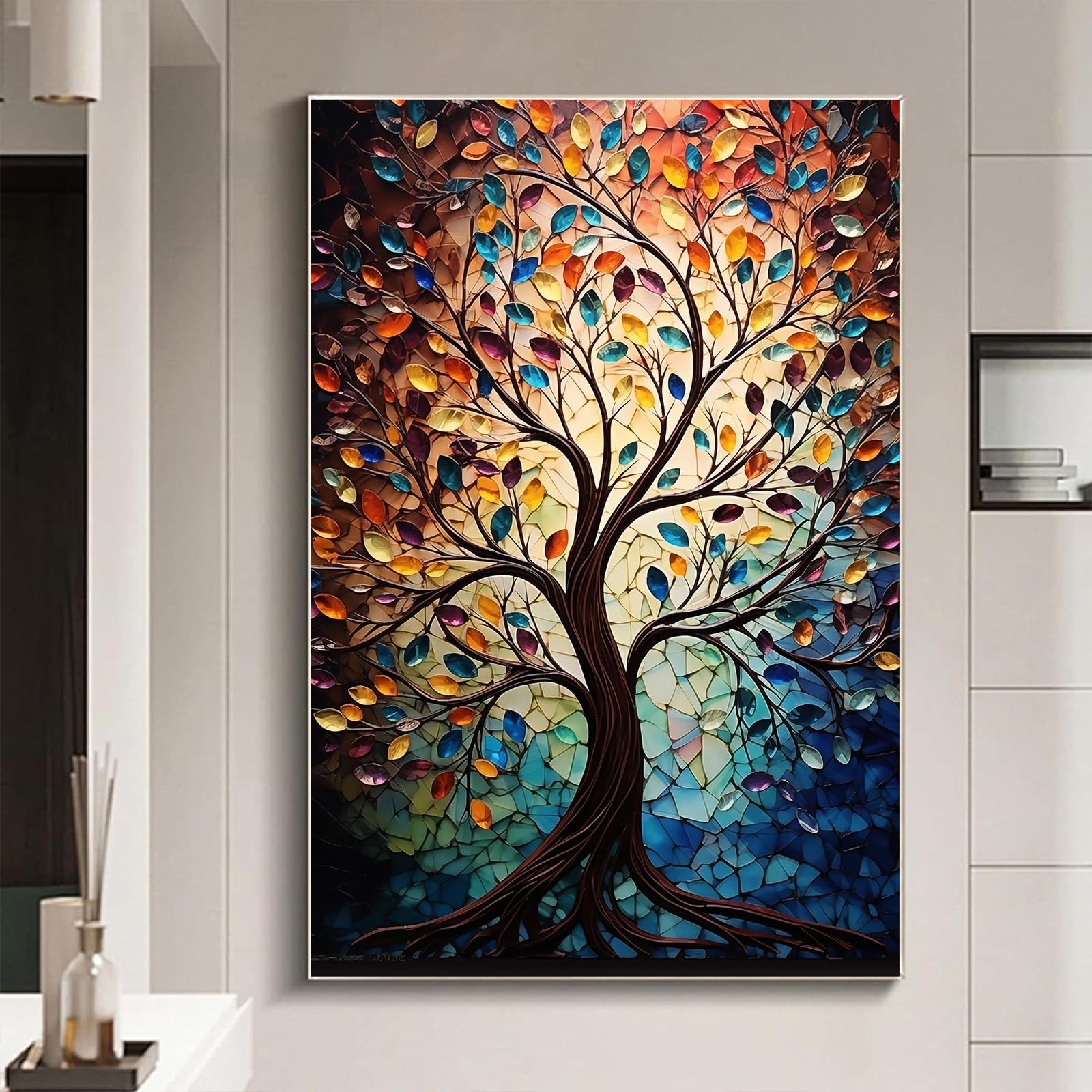Amazon.com: Colorful Tree of Life Wall Art Abstract Textured Tree Prints Fantasy Abstract Print ...