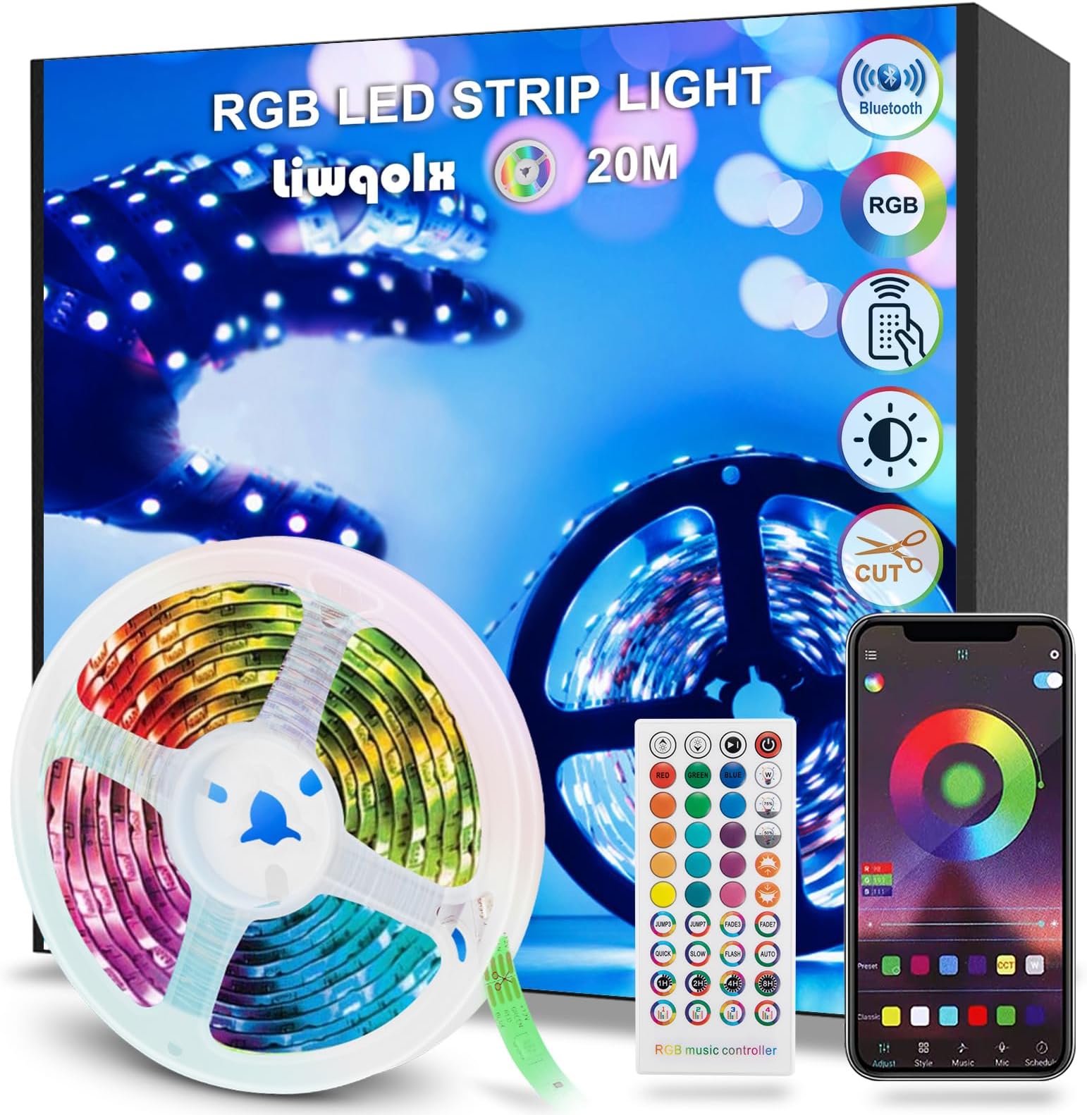 LED Strip Streifen 20m mit Fernbedienung & App & Musik Sync, RGB ...