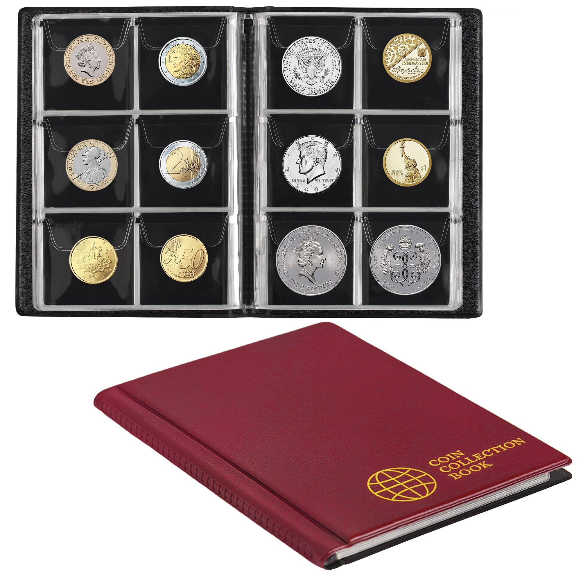 Coin Collection Album 60 Pockets - 4.5x4.5cm/1.8x1.8 inch Coin Holder ...