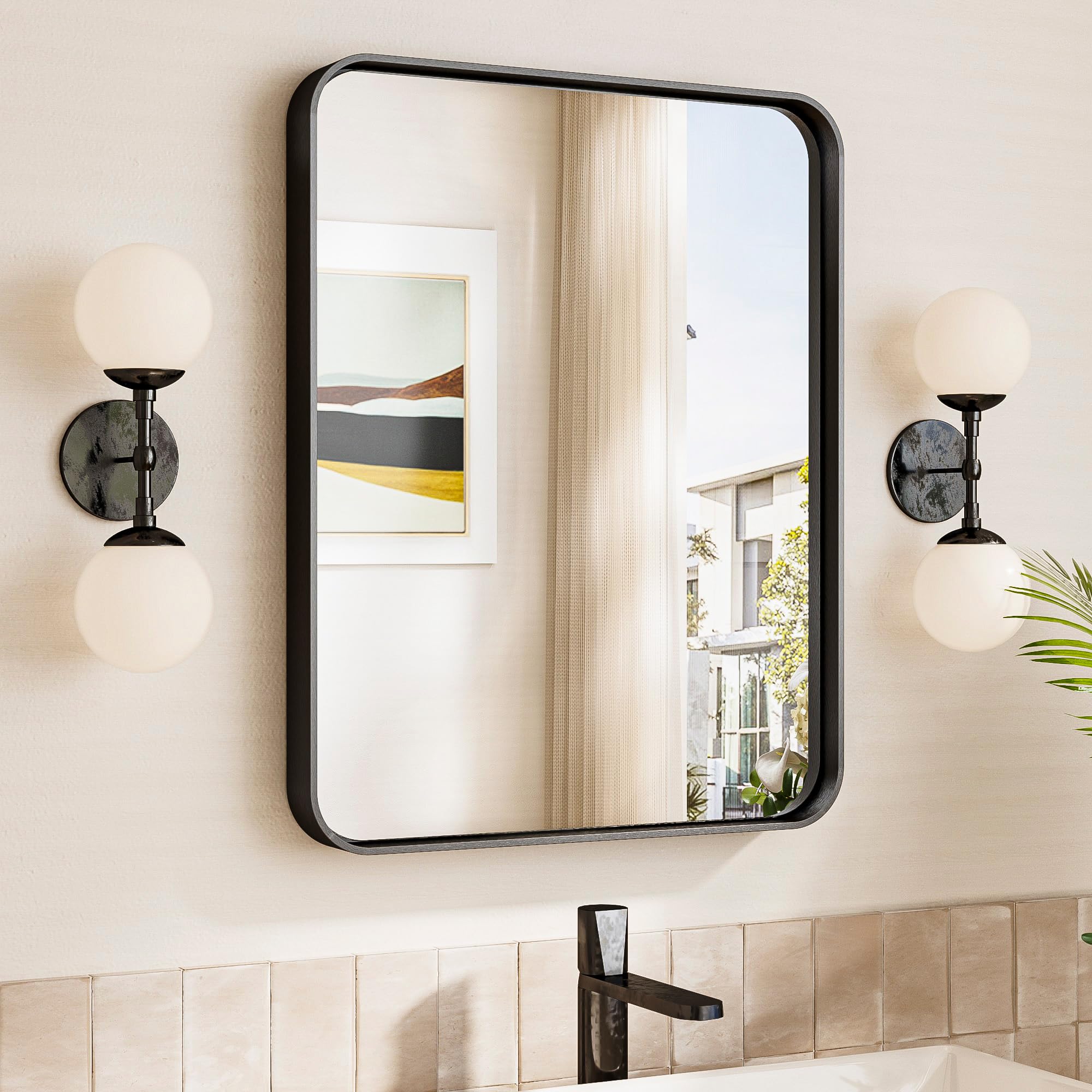 Amazon.com: TokeShimi 16x20 Matte Black Bathroom Mirror,Vanity Mirror ...