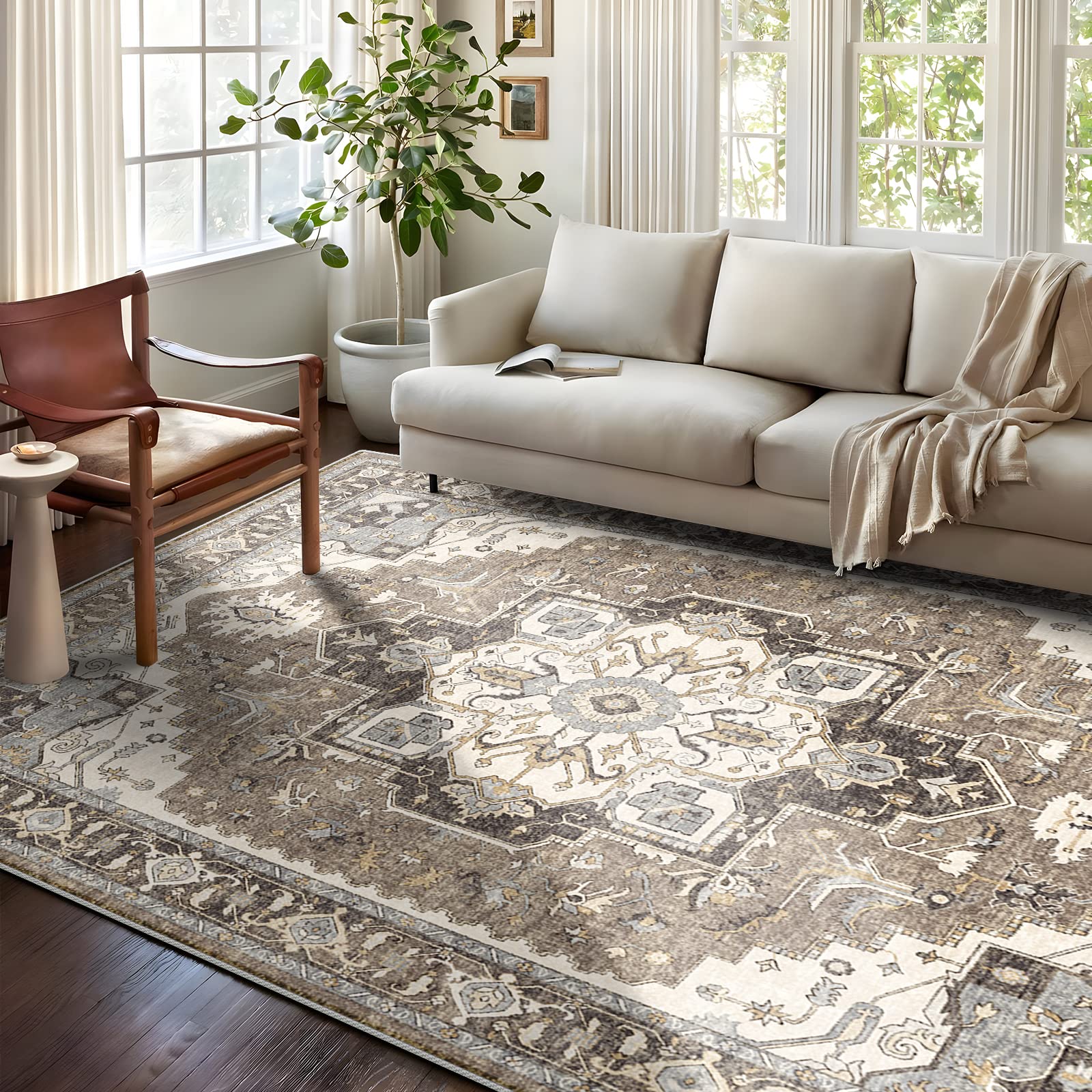 Washable Living Room Area Rug - 8x10 Large Persian Boho Bedroom Rug ...