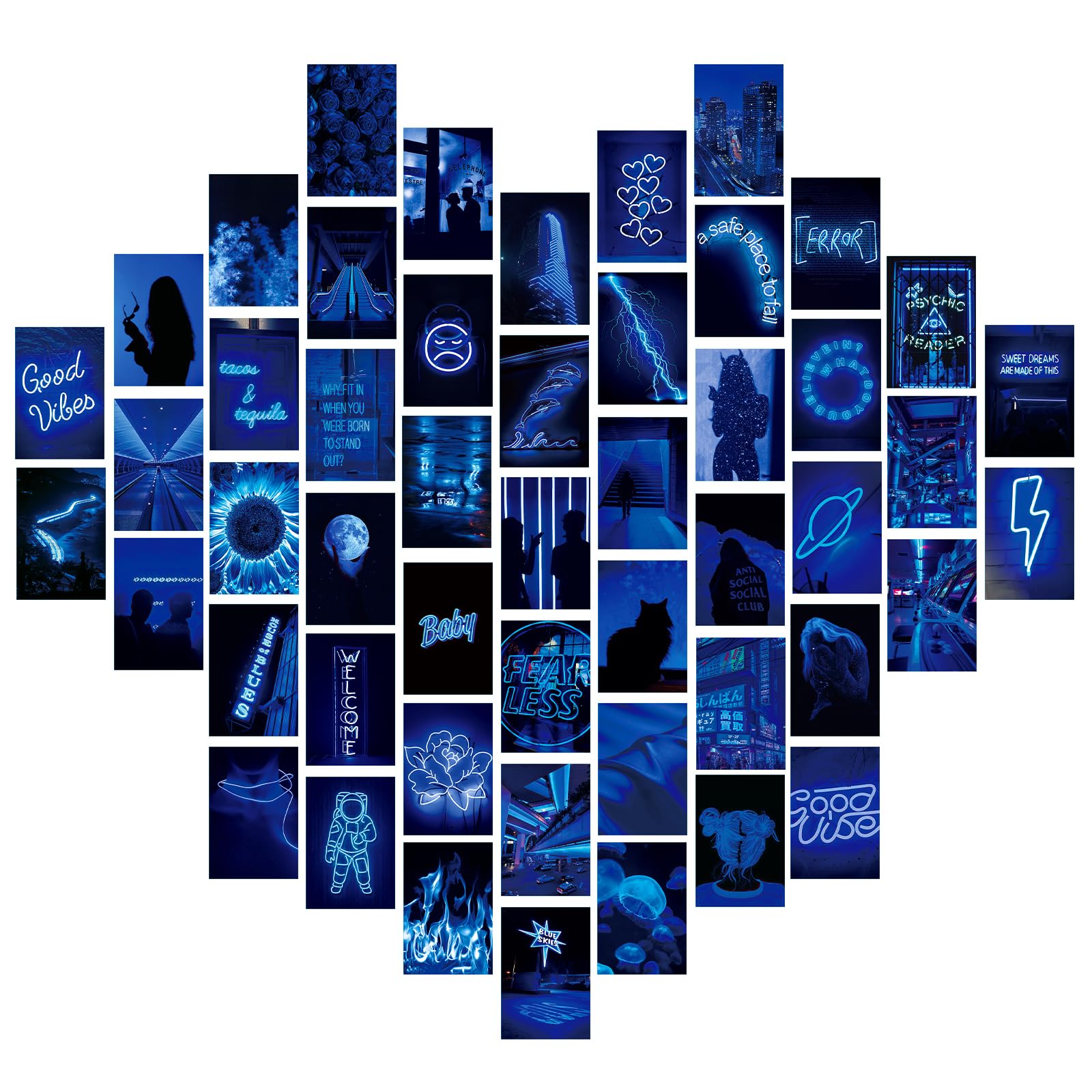 Zercart 50Pcs Blue Photo Wall Collage Kit Aesthetic Pictures, Blue Neon ...