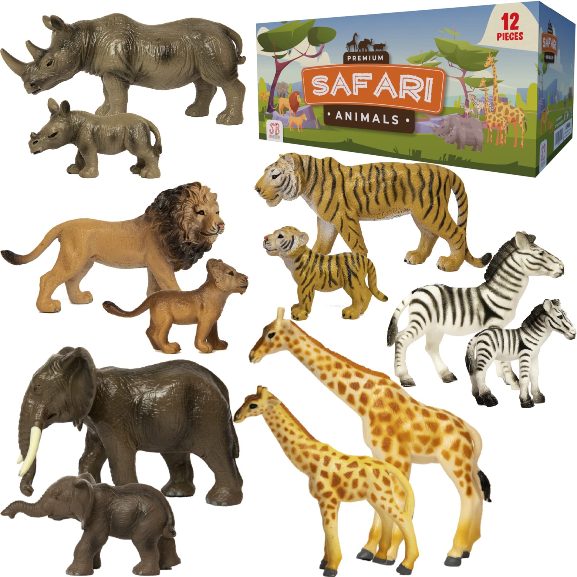SB TOYS Premium Realistic Safari Zoo Wild Animals Set (12 Piece ...