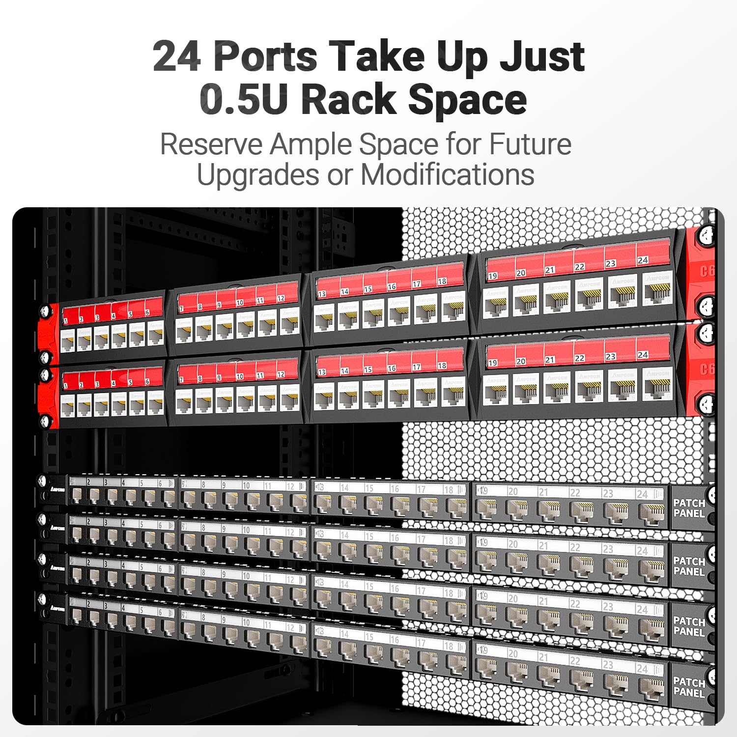 Snapklik.com : AMPCOM 24 Port Blank Keystone Patch Panel - Half U (05U) 19-inch Rackmount Or ...
