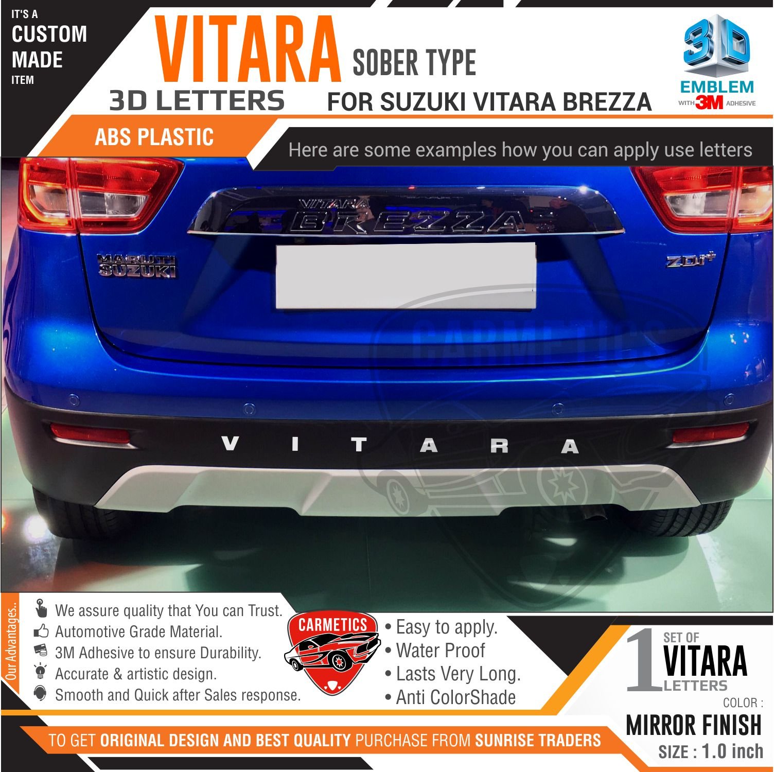 Buy CarMetics Vitara 3D Letters for Maruti Suzuki BREZZA Mirror Finish ...