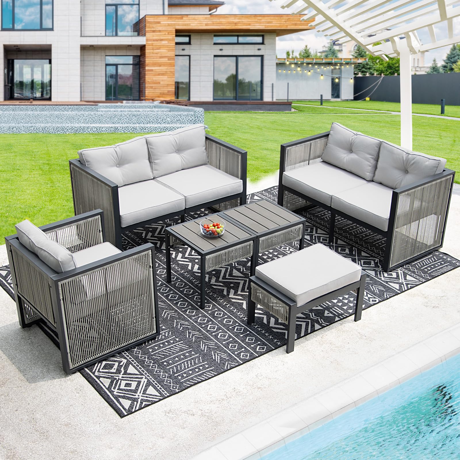 Amazon.com: BULEXYARD 6 Pieces Grey Patio Furniture Conversation Sets ...