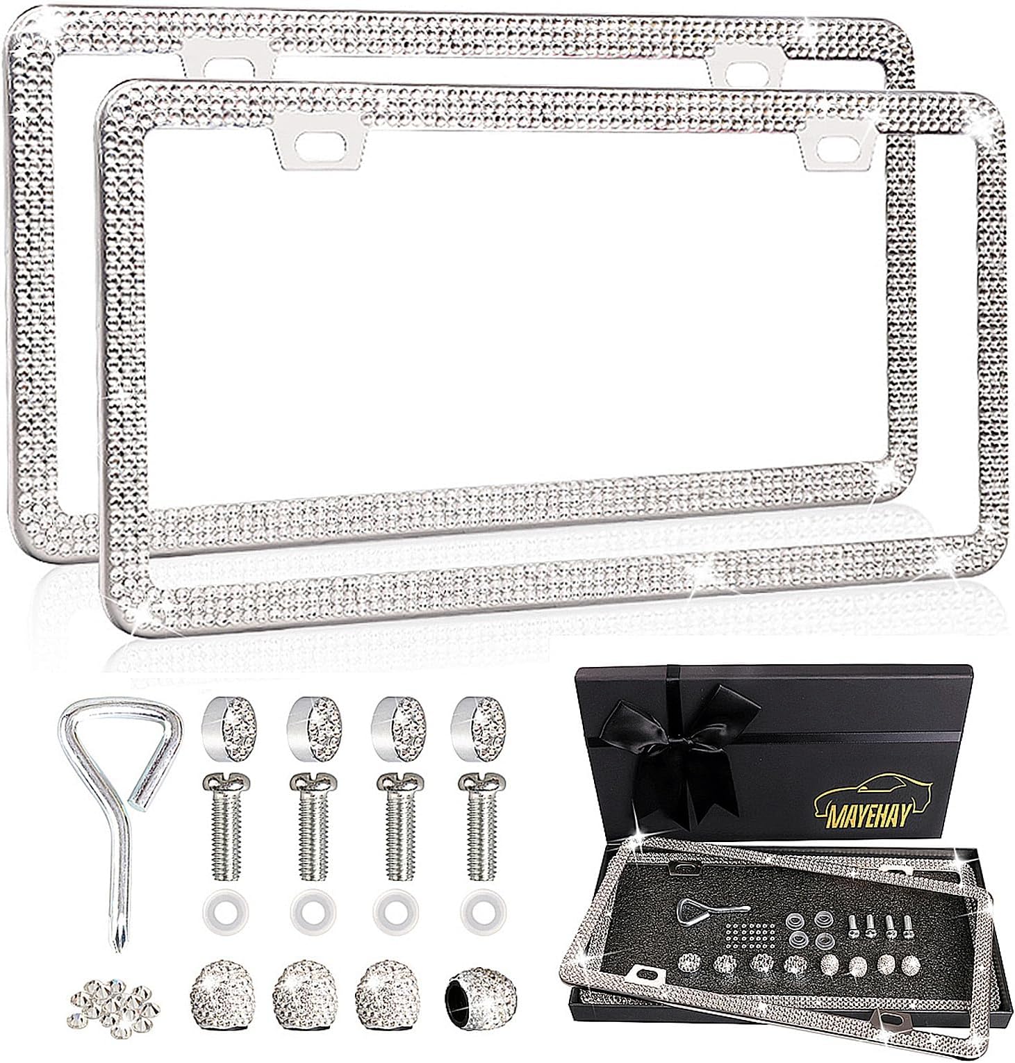 Amazon.com: FIISFIIS Bling License Plate Frame for Women,2 Pack Premium Stainless Steel ...