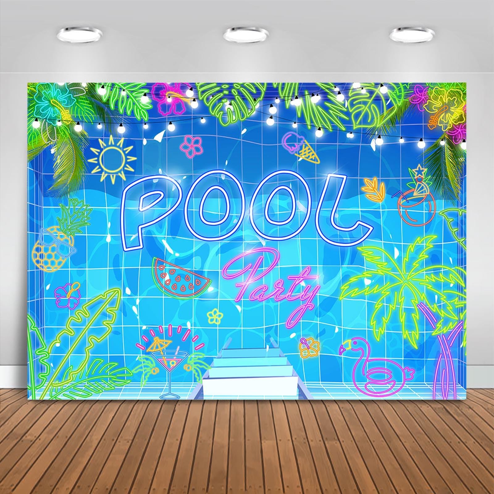 Amazon.com : Mocsicka Summer Pool Party Backdrop Neon Pool Party ...