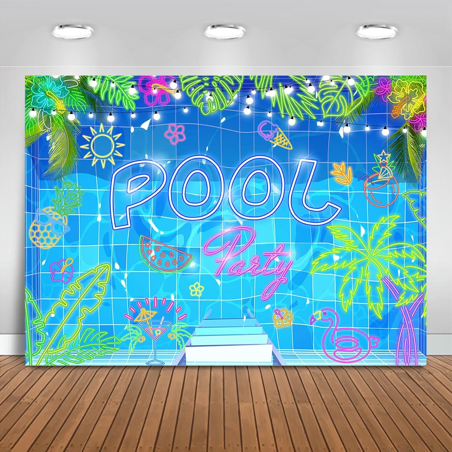 Amazon.com : Mocsicka Summer Pool Party Backdrop Neon Pool Party ...