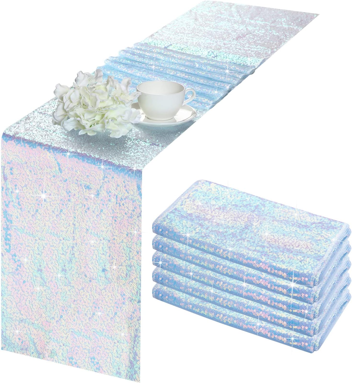 Amazon.com: Remagr 6 Pcs Iridescent Sequin Table Runner 12 x 72 Inch ...