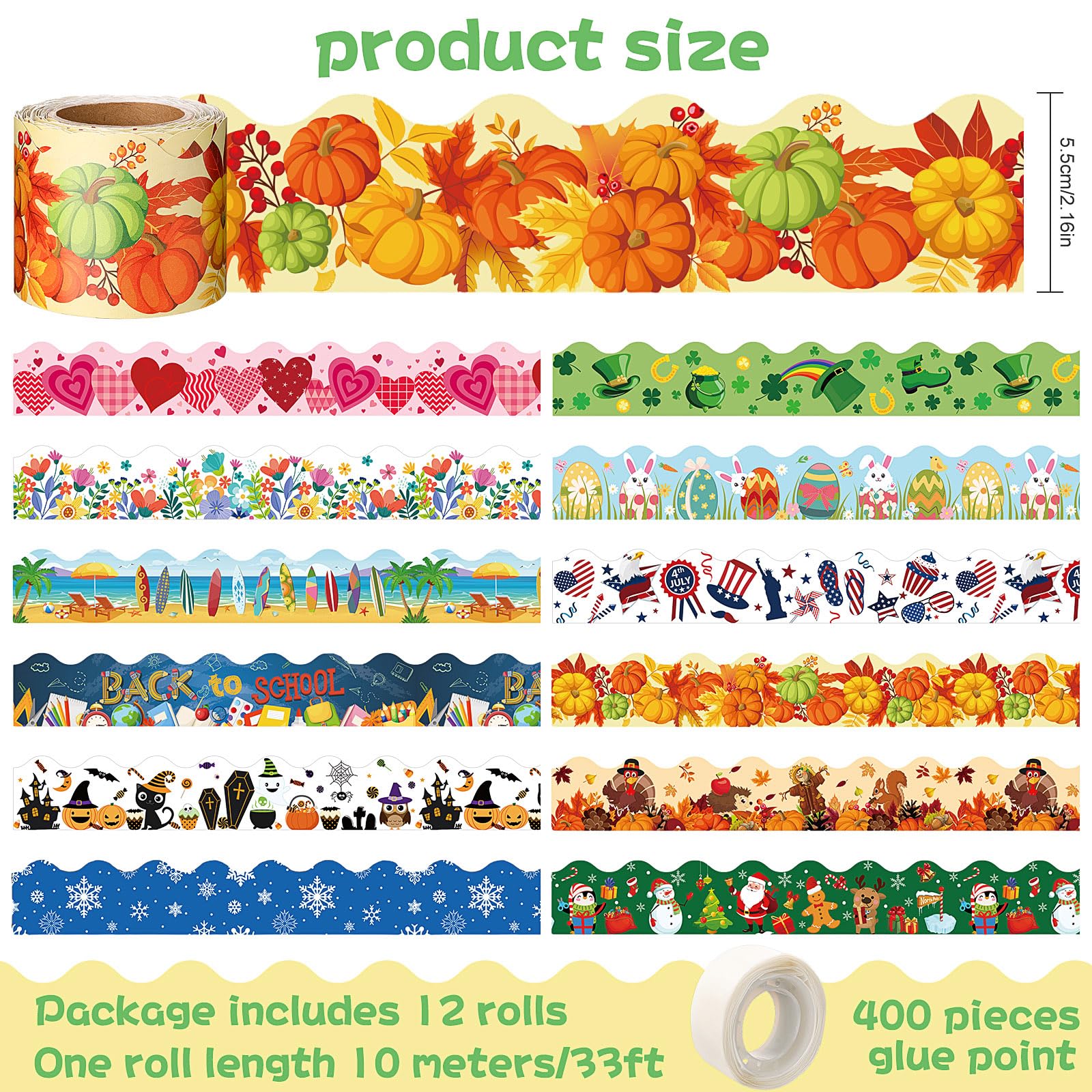 Snapklik.com : 12 Rolls 394 Ft Holiday Bulletin Board Borders Seasonal ...