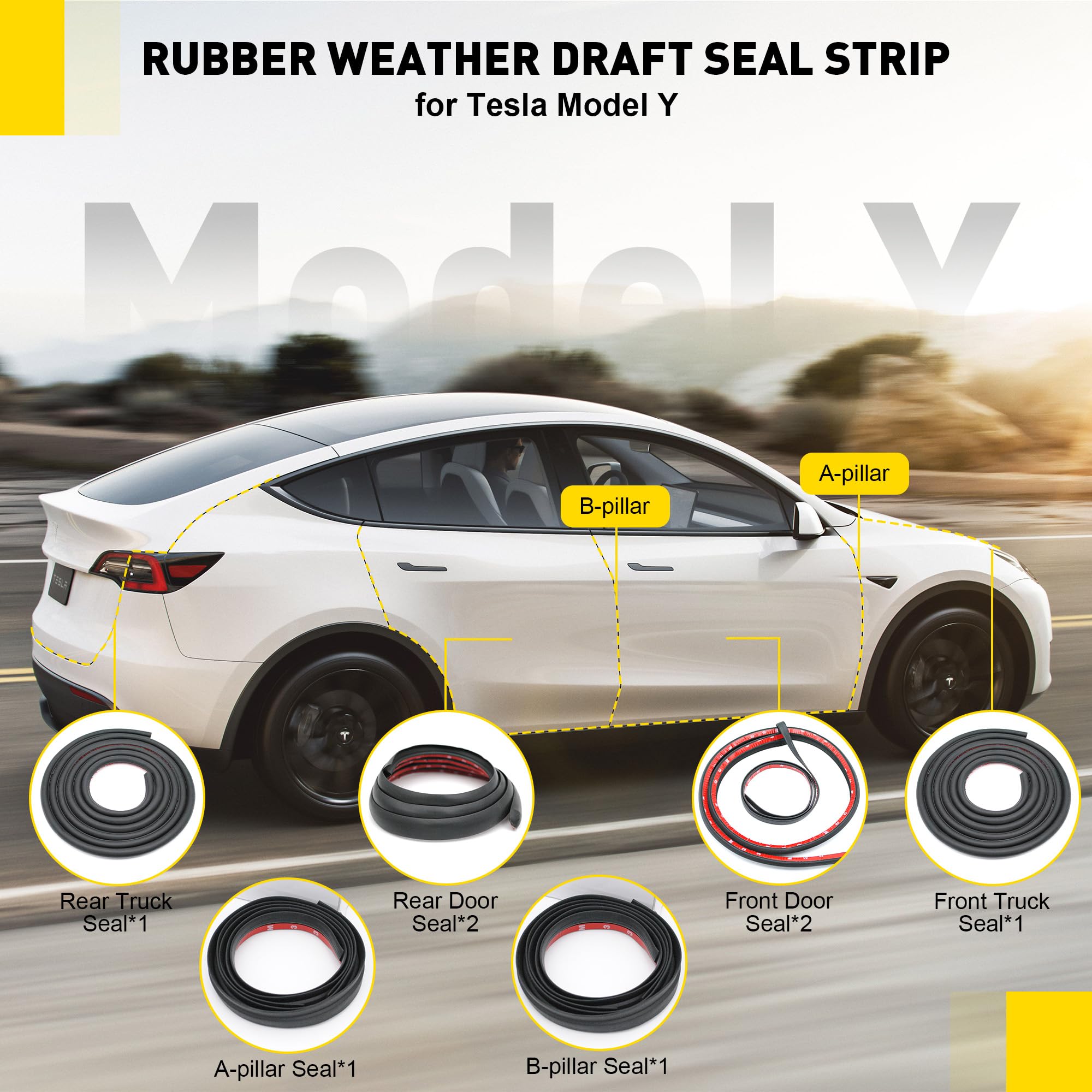 Snapklik.com : Car Weather Stripping For Tesla Model Y, Soundproof Seal ...