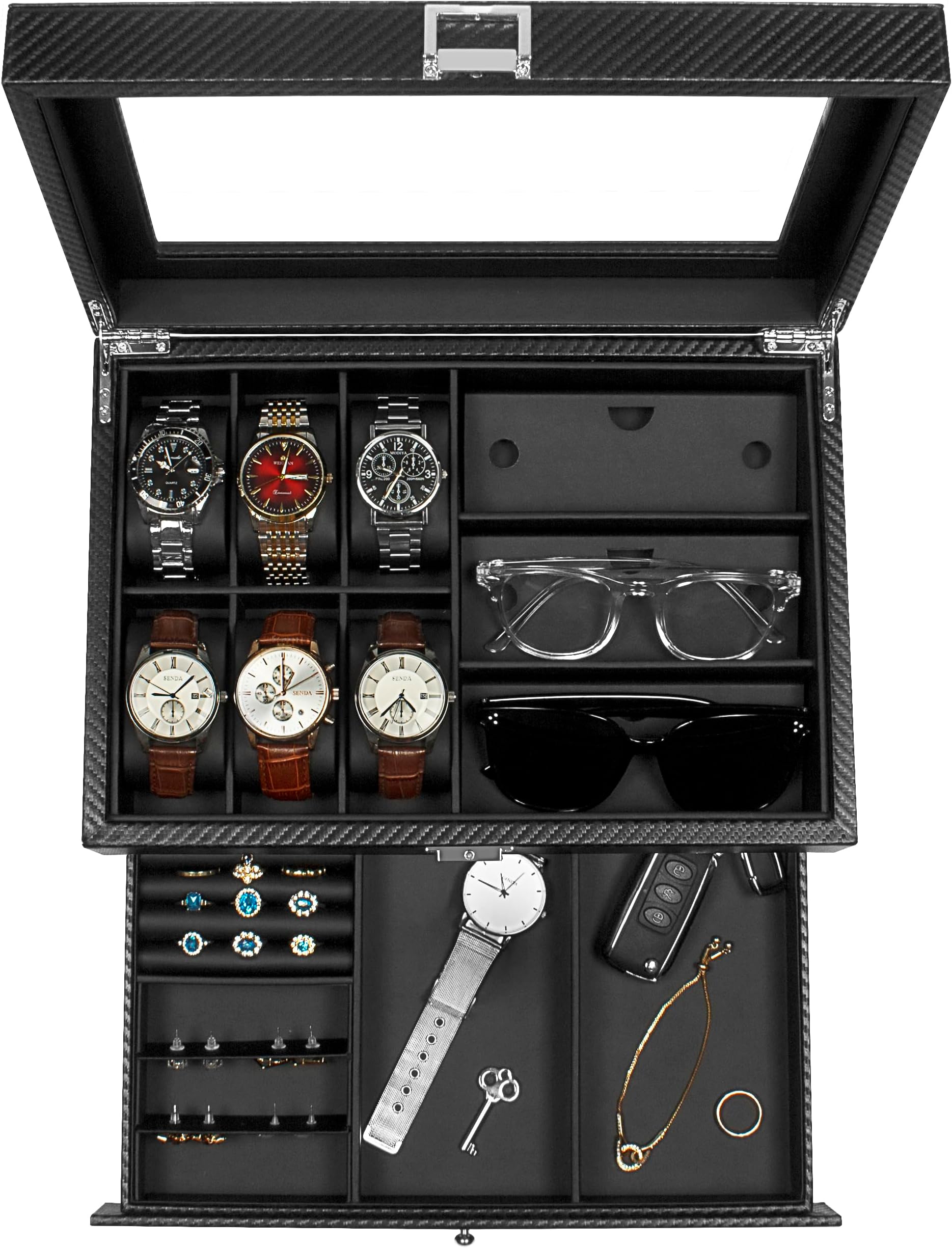 Amazon.com: Lifomenz Co Leather Watch Box with Drawer for Men Watch ...