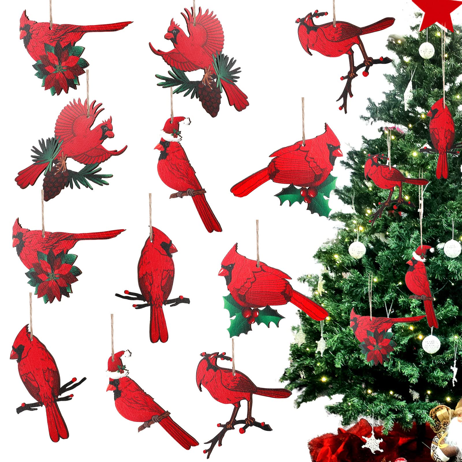 Amazon.com: Remerry 12 Pieces Christmas Artificial Red Cardinal Birds ...