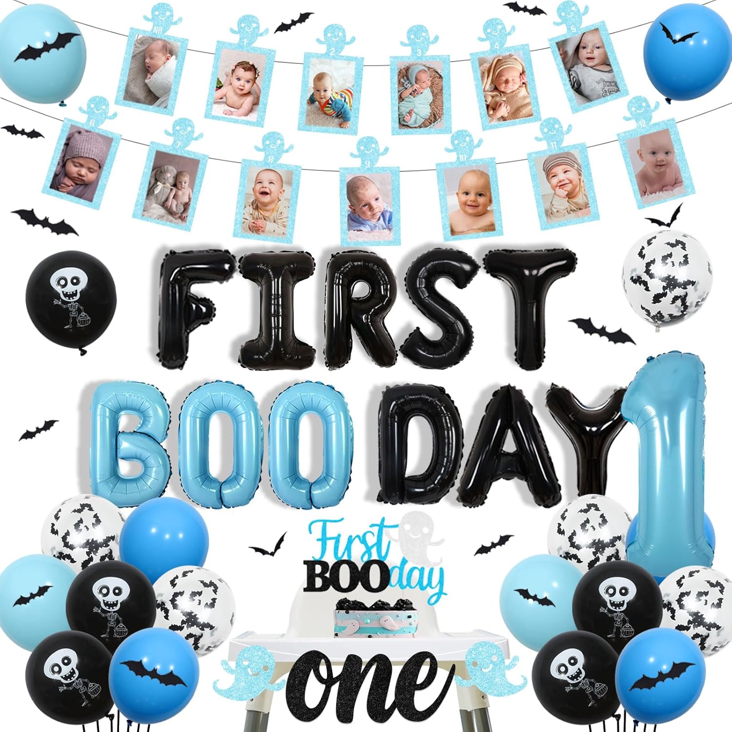 Amazon.com: Balterever Halloween First Boo Day Birthday Decorations ...