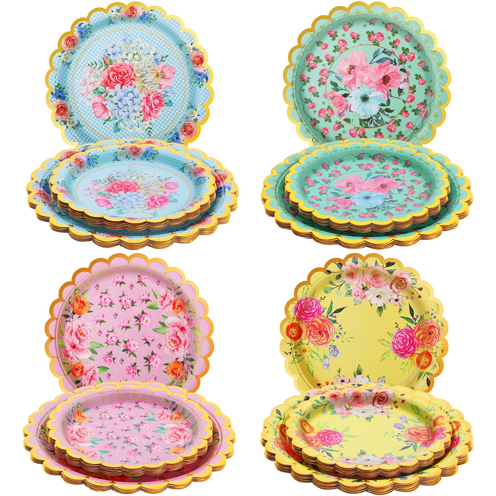 Amazon.com: Xiangqu 80 Pcs Floral Paper Plates, 7'' 9'' Floral Tea ...
