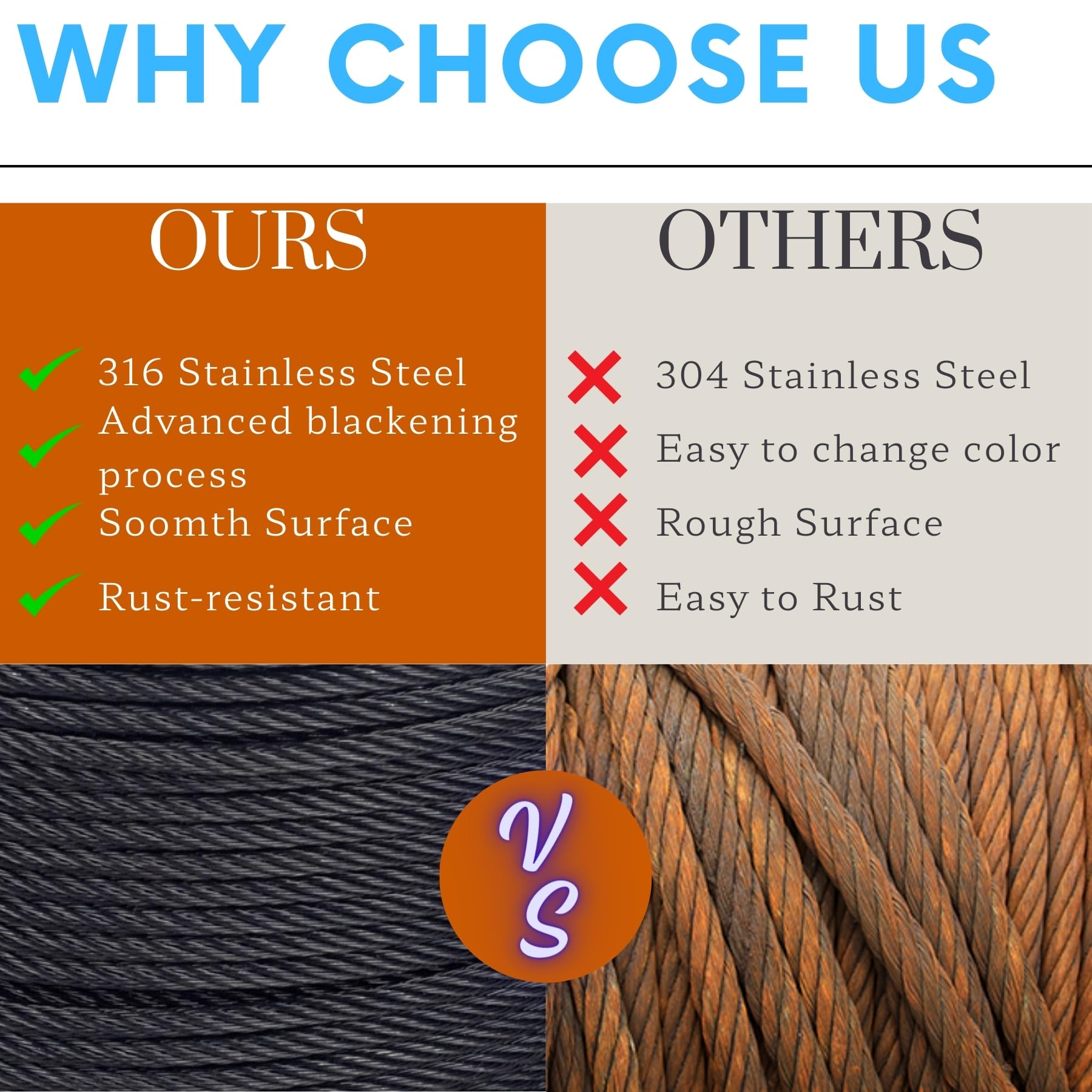 Snapklik.com : 400ft 1/8" Black Wire Rope Cable, T316 Stainless Steel ...