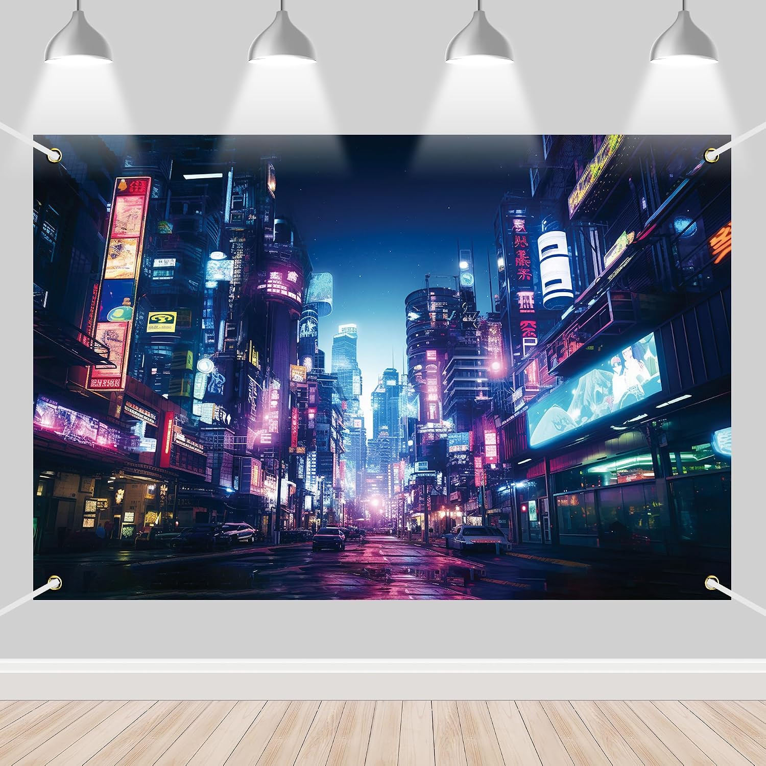 Amazon.com : Punk Cityscape Photography Background Neon Building City ...
