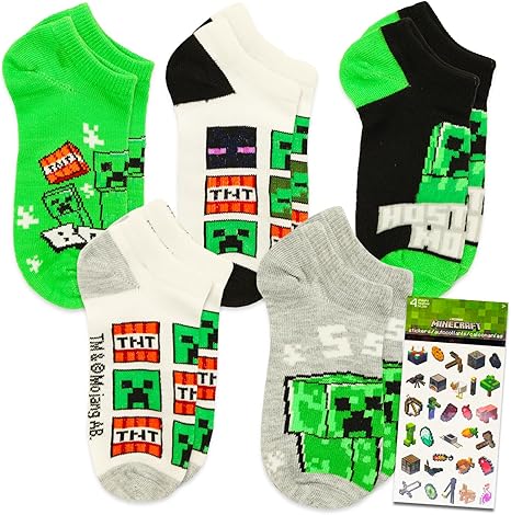 Amazon.com: Minecraft Socks Bundle - 5 Pairs of Minecraft Socks for ...