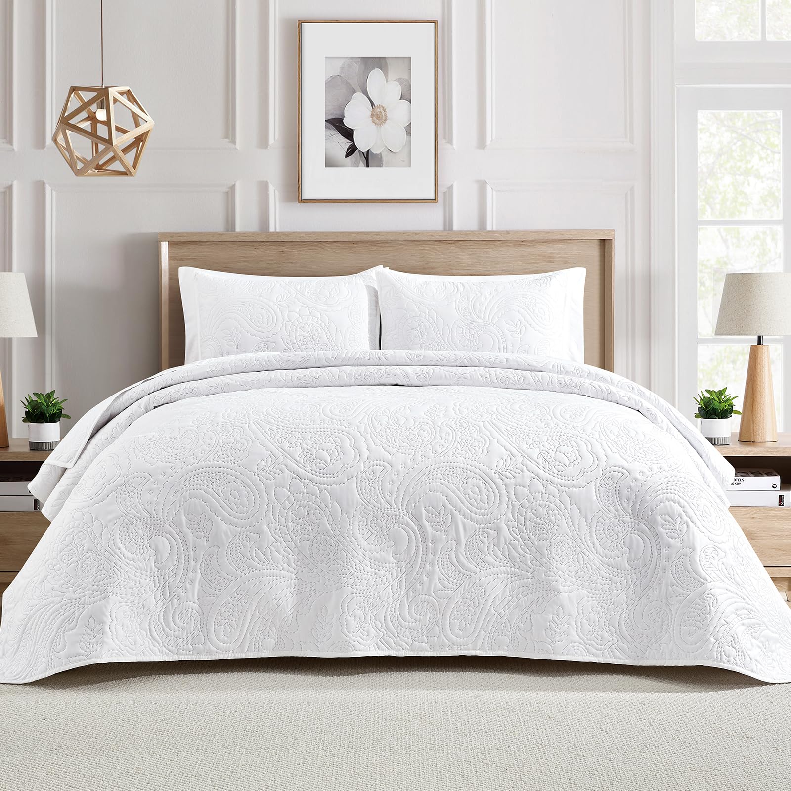 Amazon.com: BOURINA Ultrasonic Quilt Set Bedspreads 3-Piece Bedding Set ...