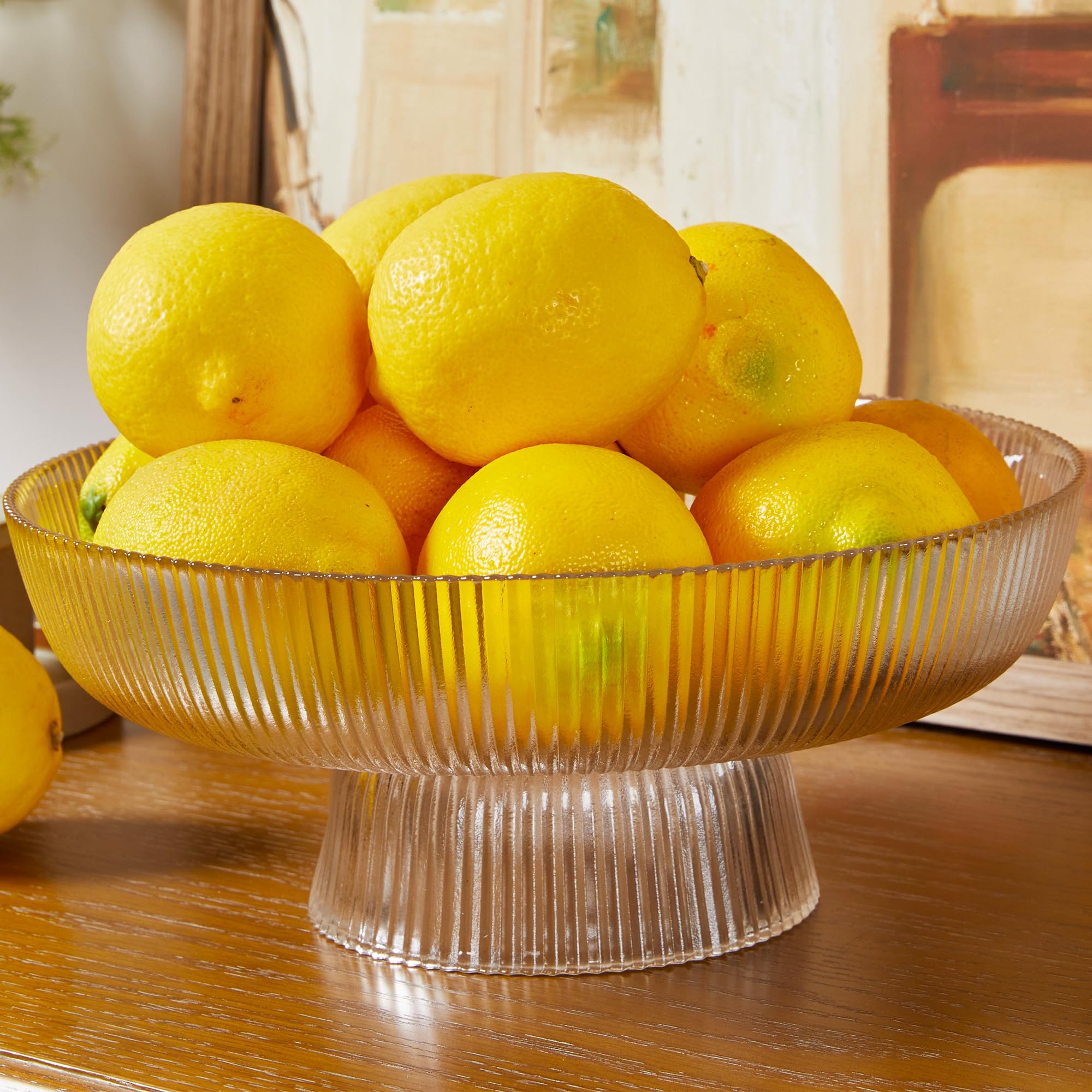 Amazon.com: Navaris Glass Fruit Bowl - Decorative Fluted Transparent ...