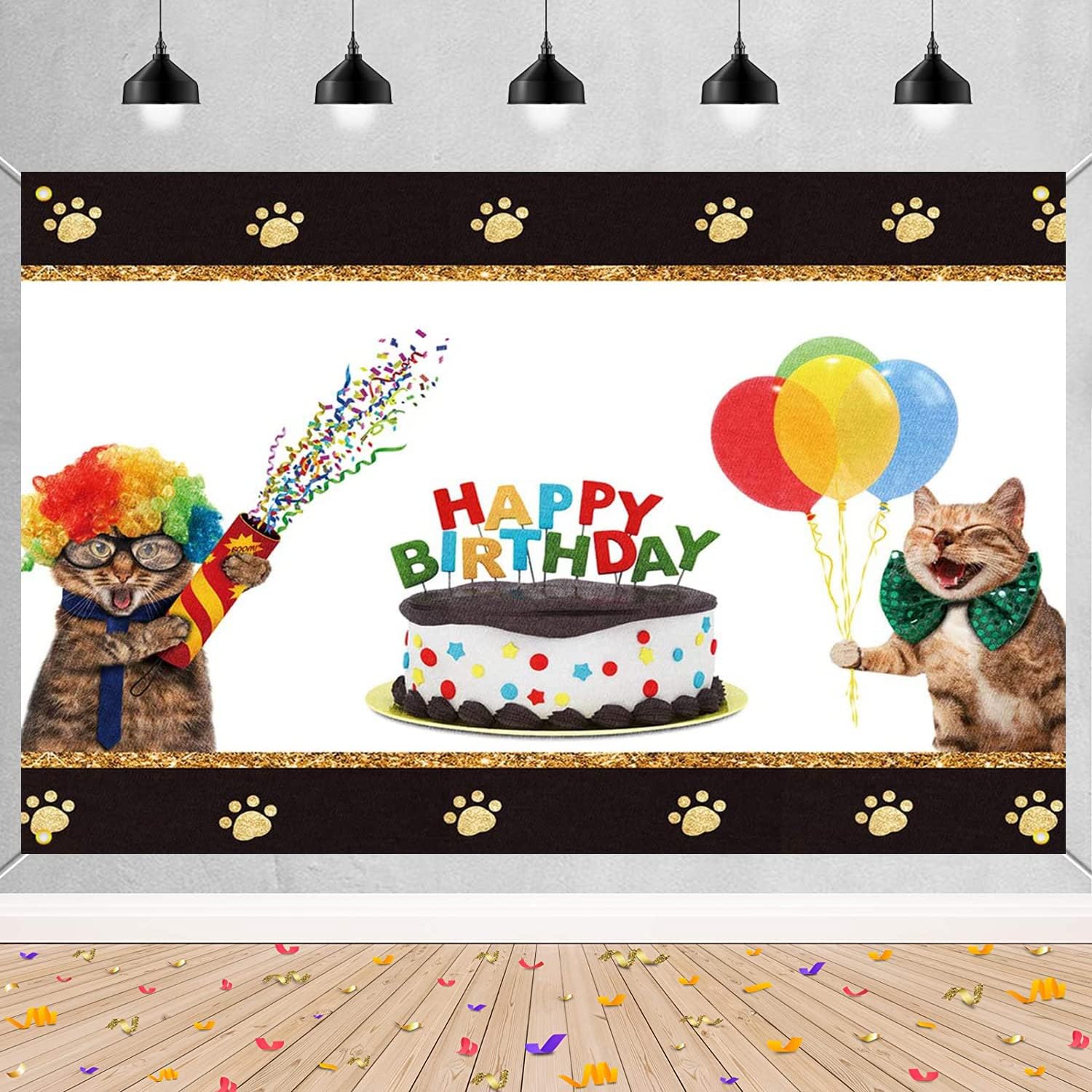 Amazon.com : Cat Happy Birthday Backdrop Black Kitten Photo Background ...