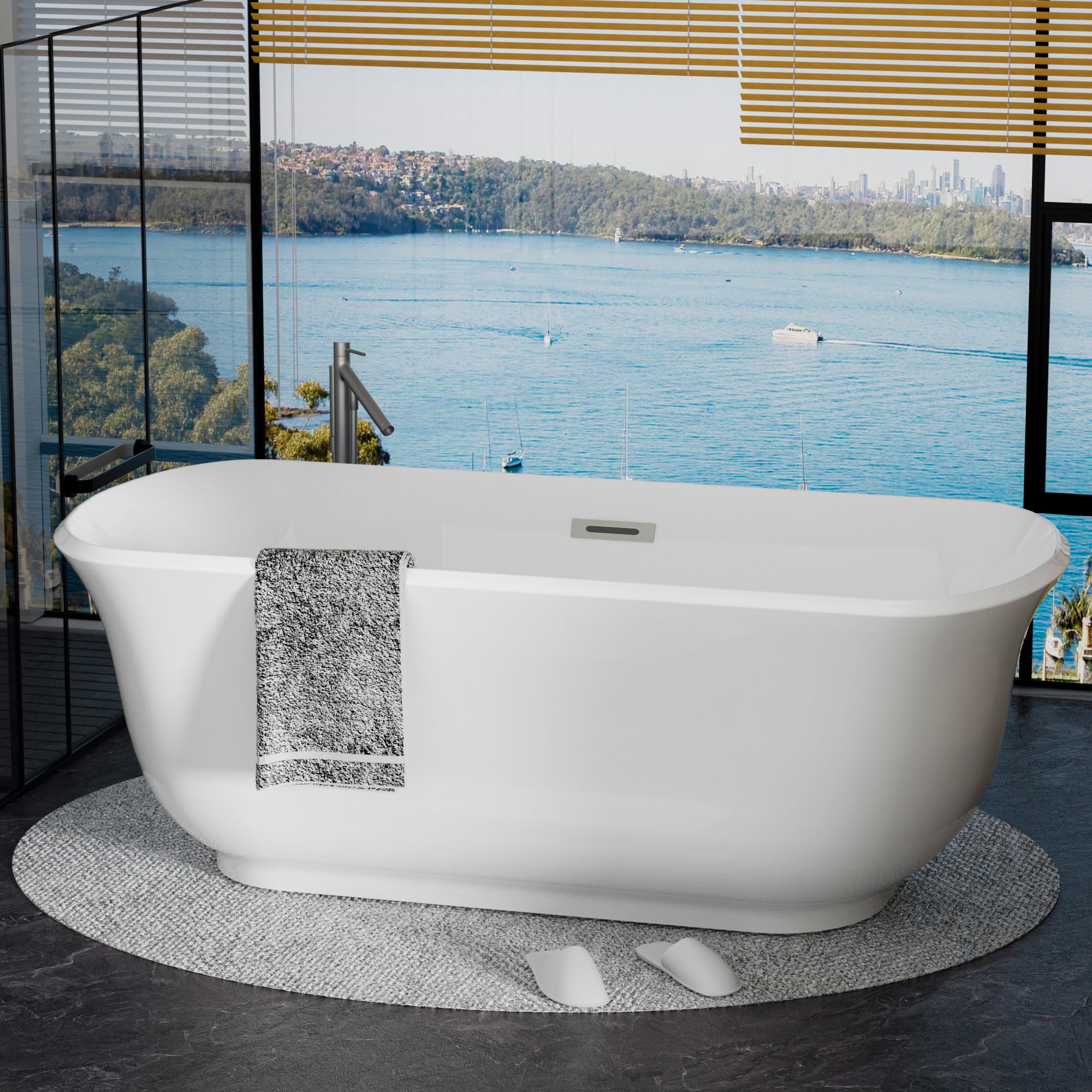 PINKLION 67" Acrylic Freestanding Bathtub, Deep Contemporary Soaking ...
