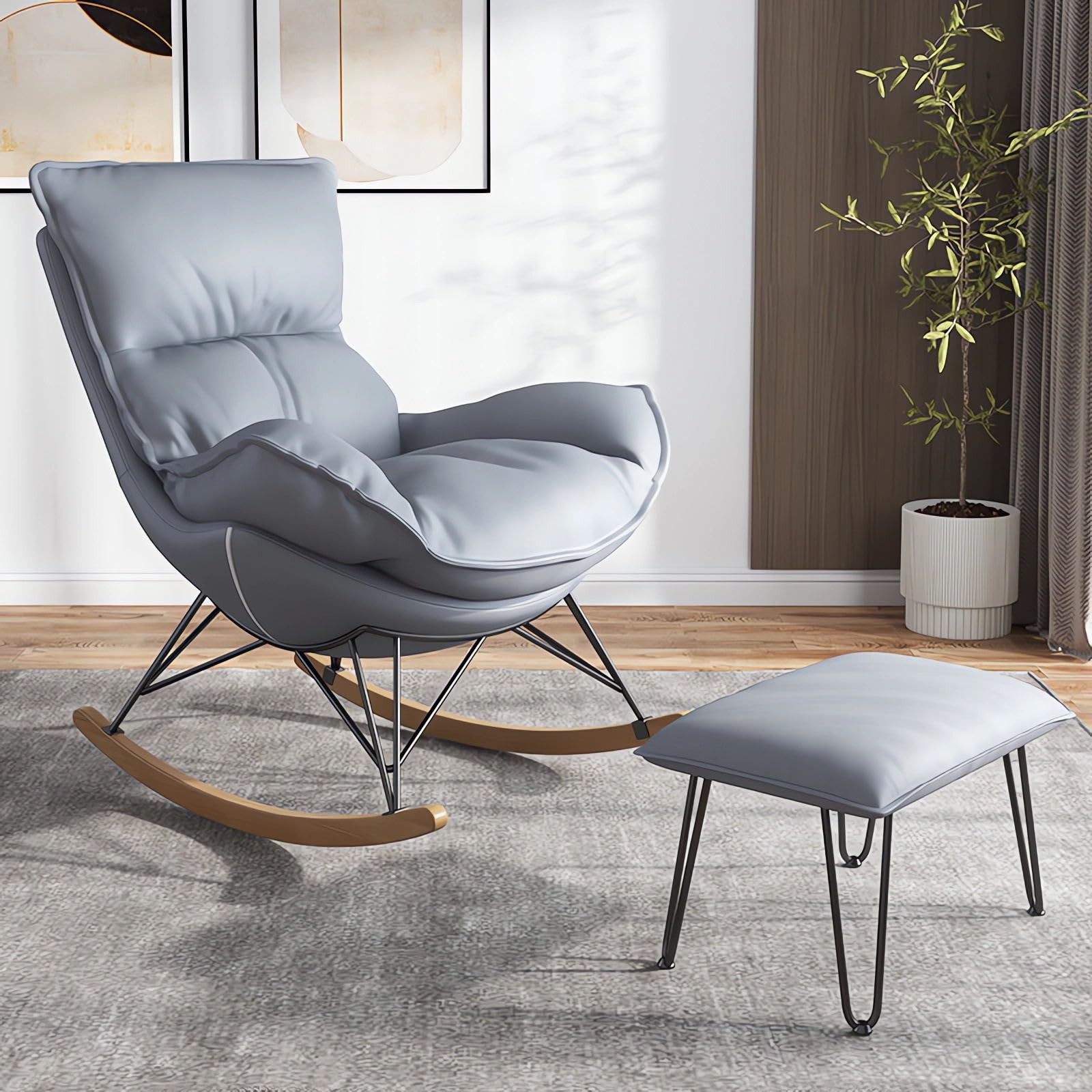 VINNYSEN Rocking Chair, Modern Rocking Chair with Ottoman, Rocker Chair ...