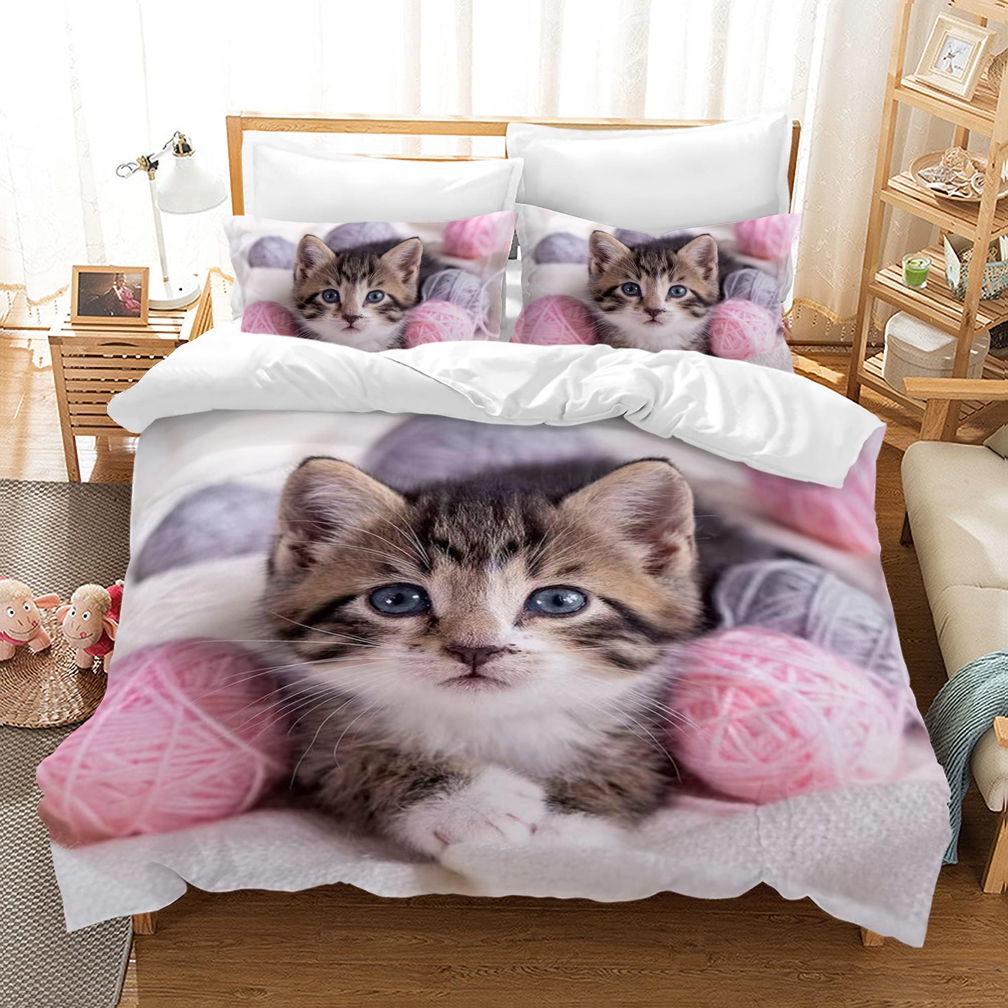 JF Parure de lit Chatons pour Enfant 100% Coton - Housse de Couette ...