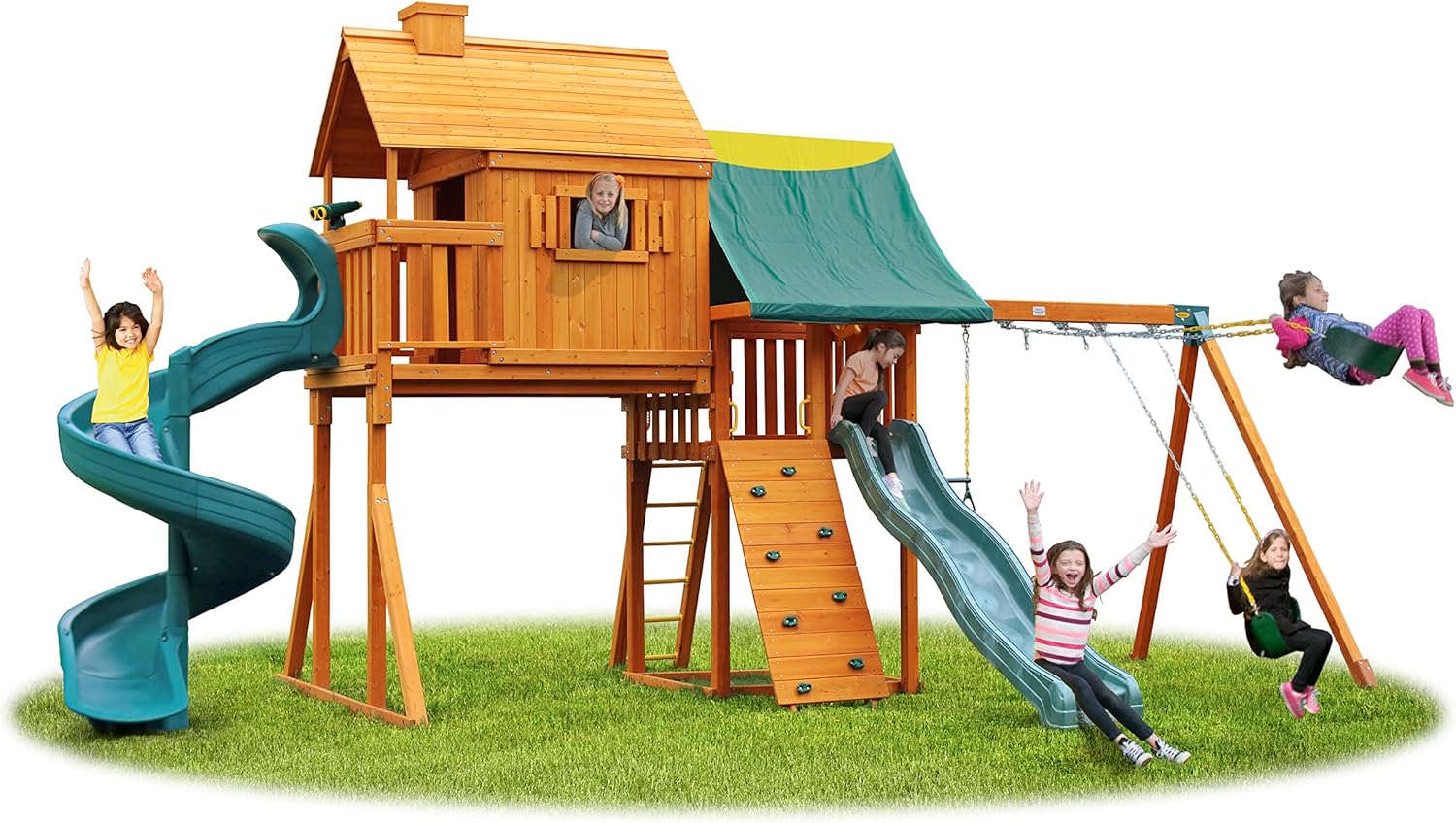 Amazon.com: Sky Tree House Solid Cedar Wood Swing Set | Jungle Gym with ...