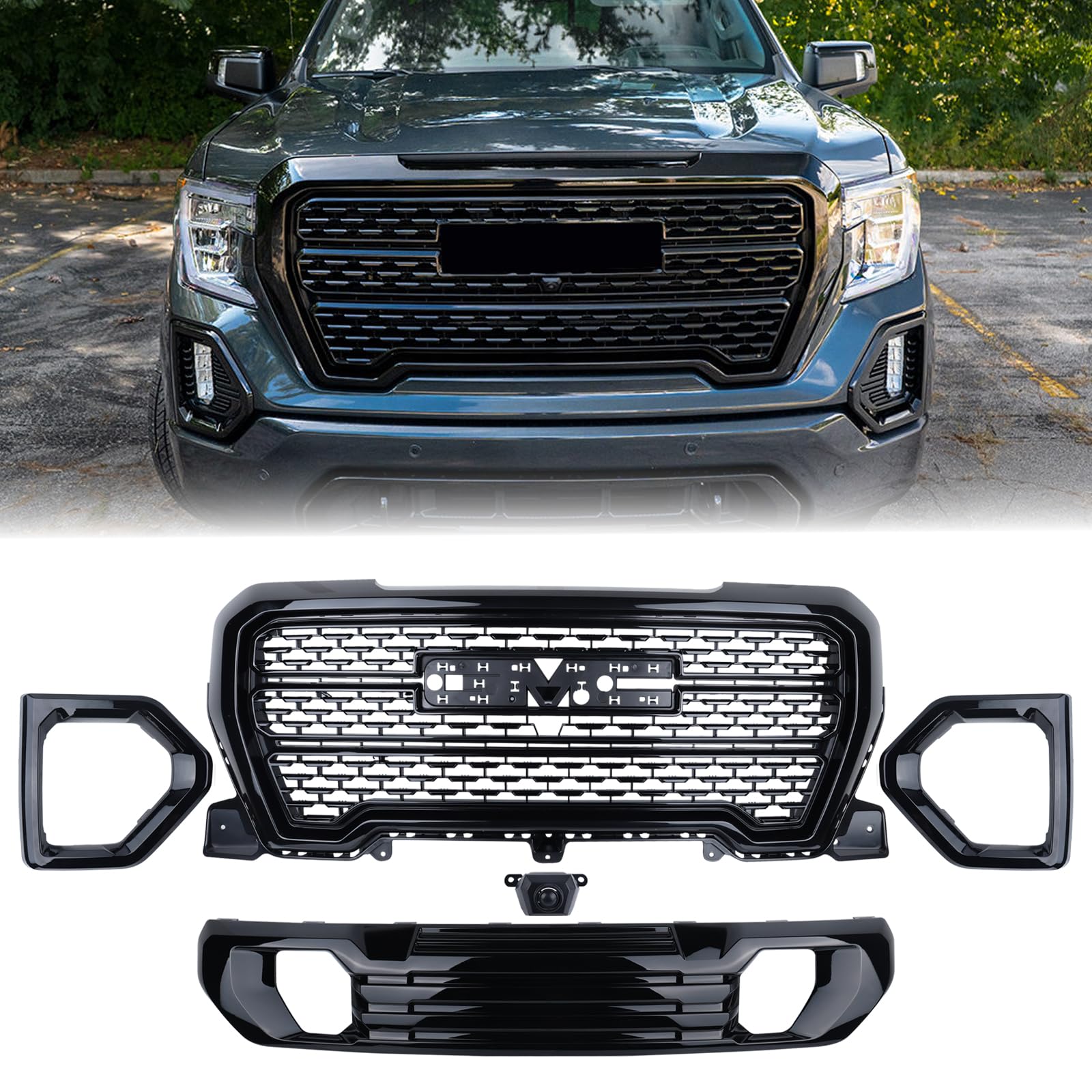 Grille Set 5pcs Compatible with 2019-2022 GMC Sierra 1500 Denali AT4 ...