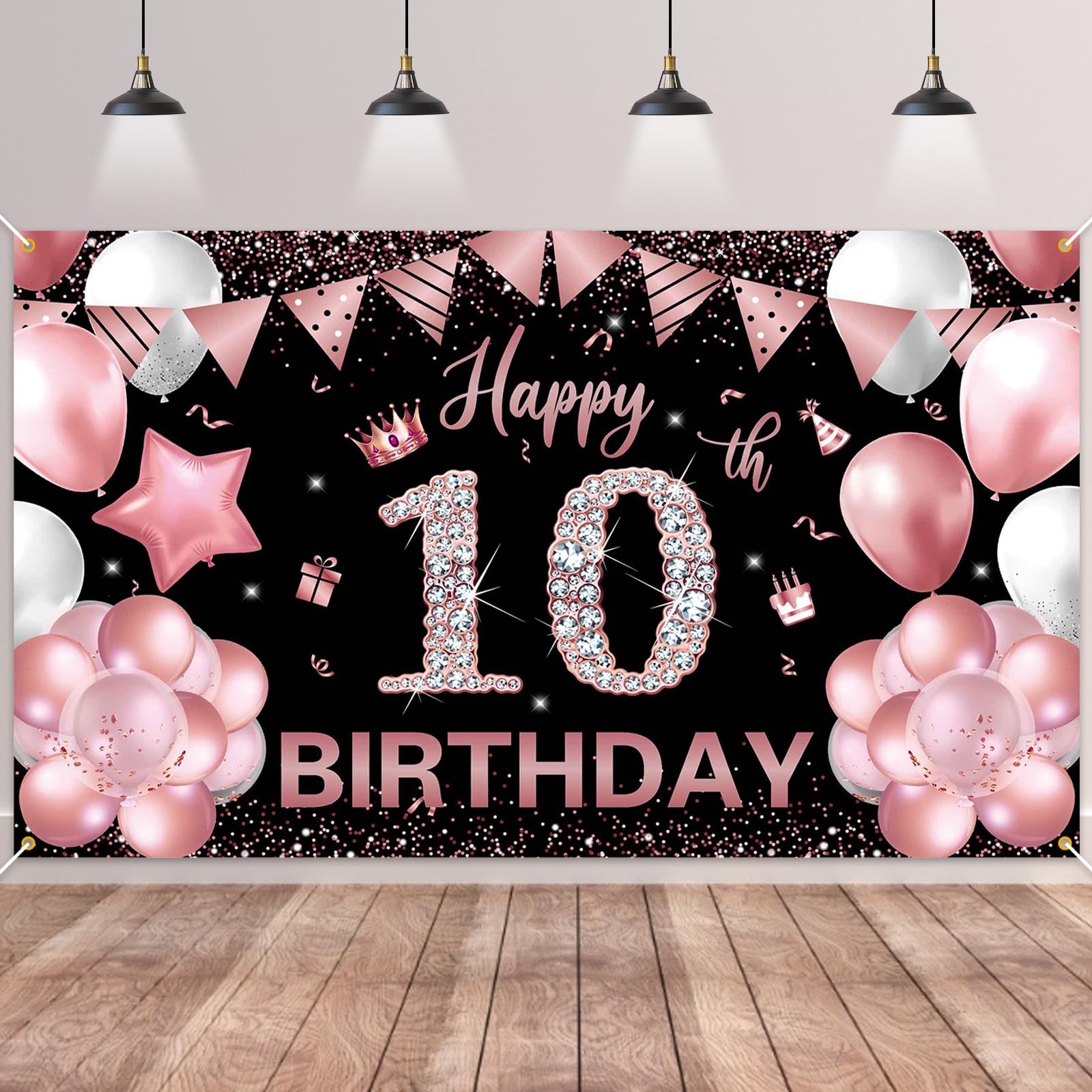 10th Birthday Backdrop Banner,BTZO Happy 10th Birthday Decorations,Rose ...