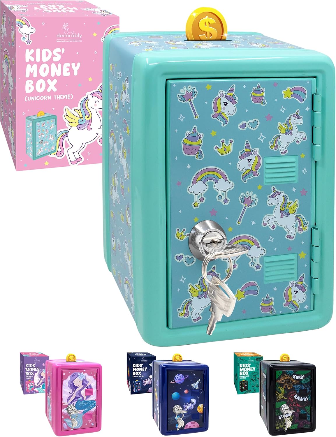 Amazon.com: Playful Unicorn Kids Money Box, Metal Cash Box for Kids ...