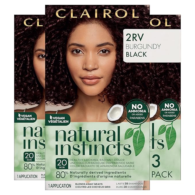 Clairol Natural Instincts Demi-Permanent Hair Dye, 2RV Burgundy Black ...