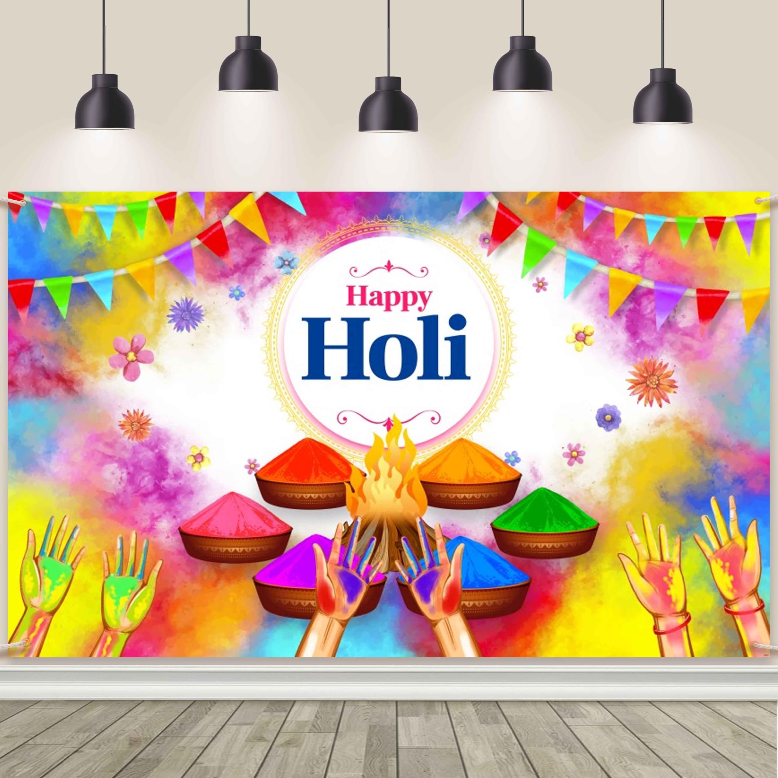 Amazon.com : WATINC Xtralarge Happy Holi Backdrop Banner - 79 X 45 Inch ...