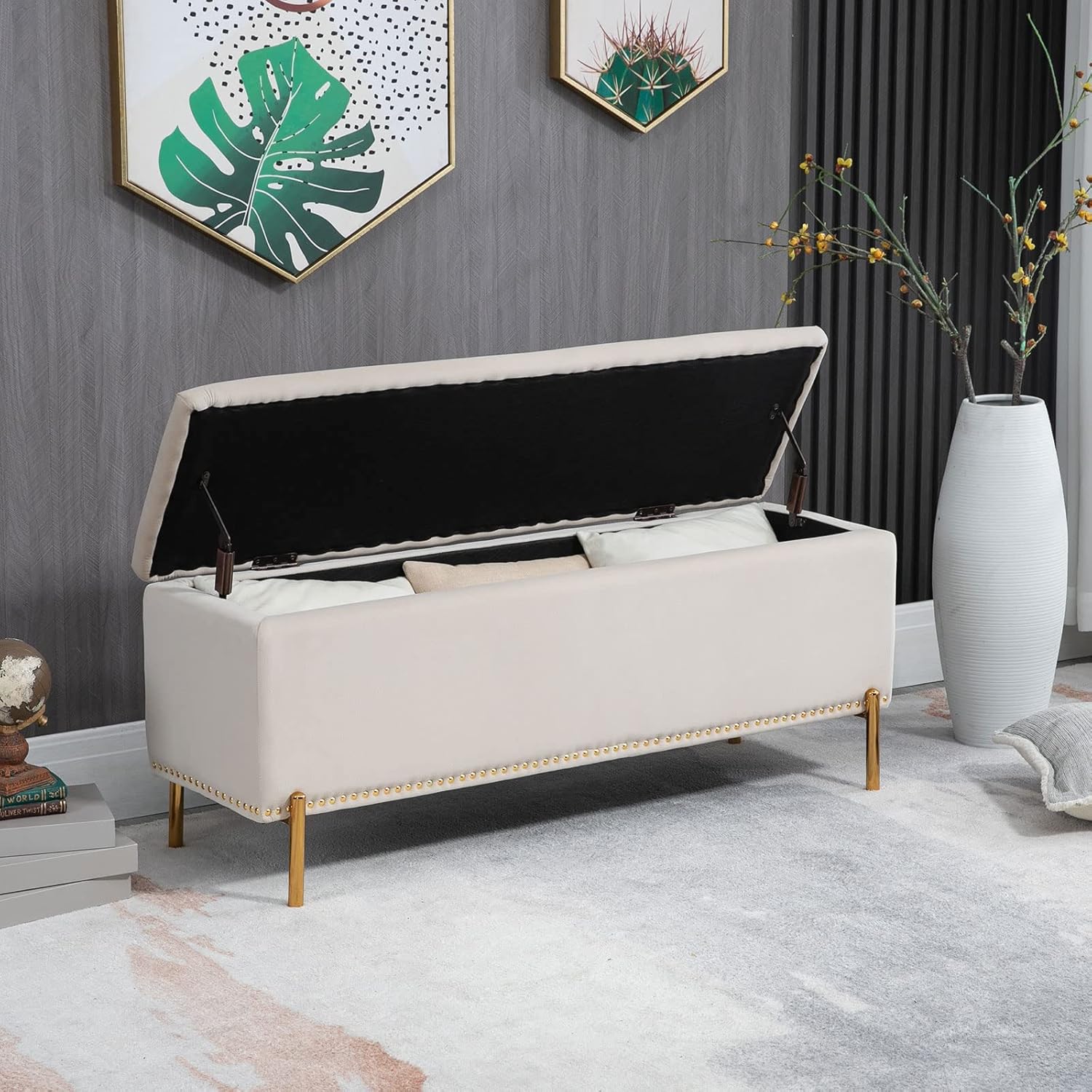 Amazon.com: ATTICA 42" Velvet Upholstered Storage Ottoman and Entryway ...