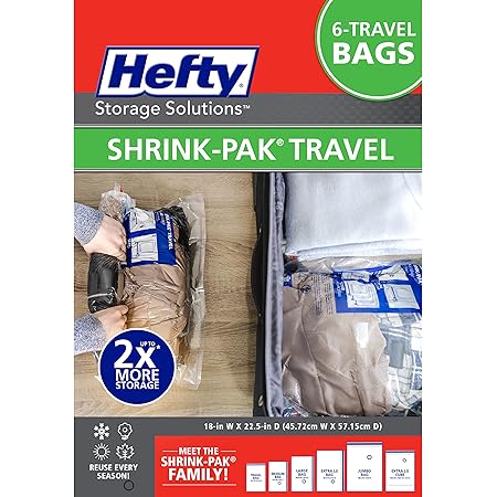 Amazon.com: Hefty Shrink-Pak: 6 Large Travel Vacuum Storage Bags ...