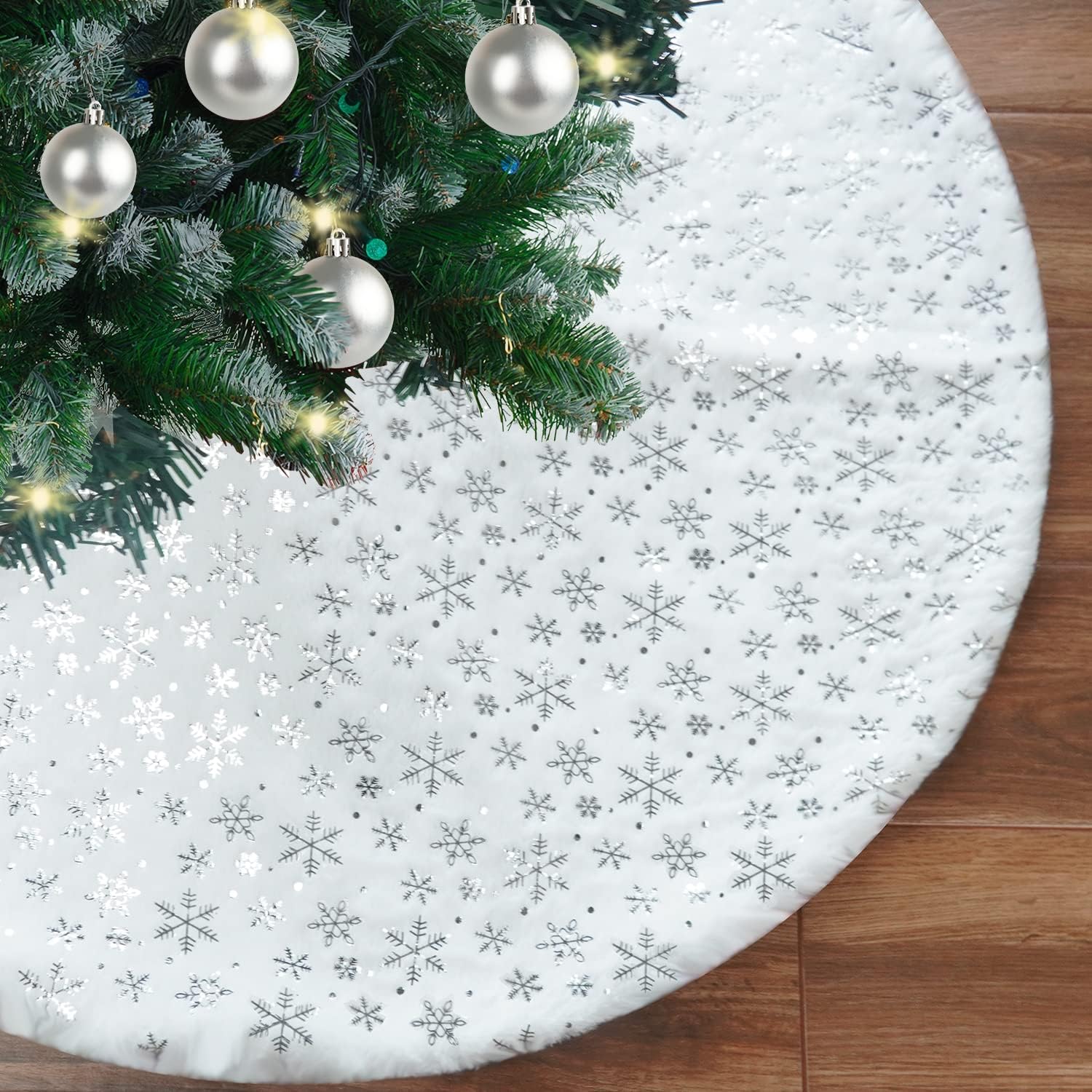Yueshop Christmas Tree Skirt Long Snow Plush Christmas Tree Skirt Base ...